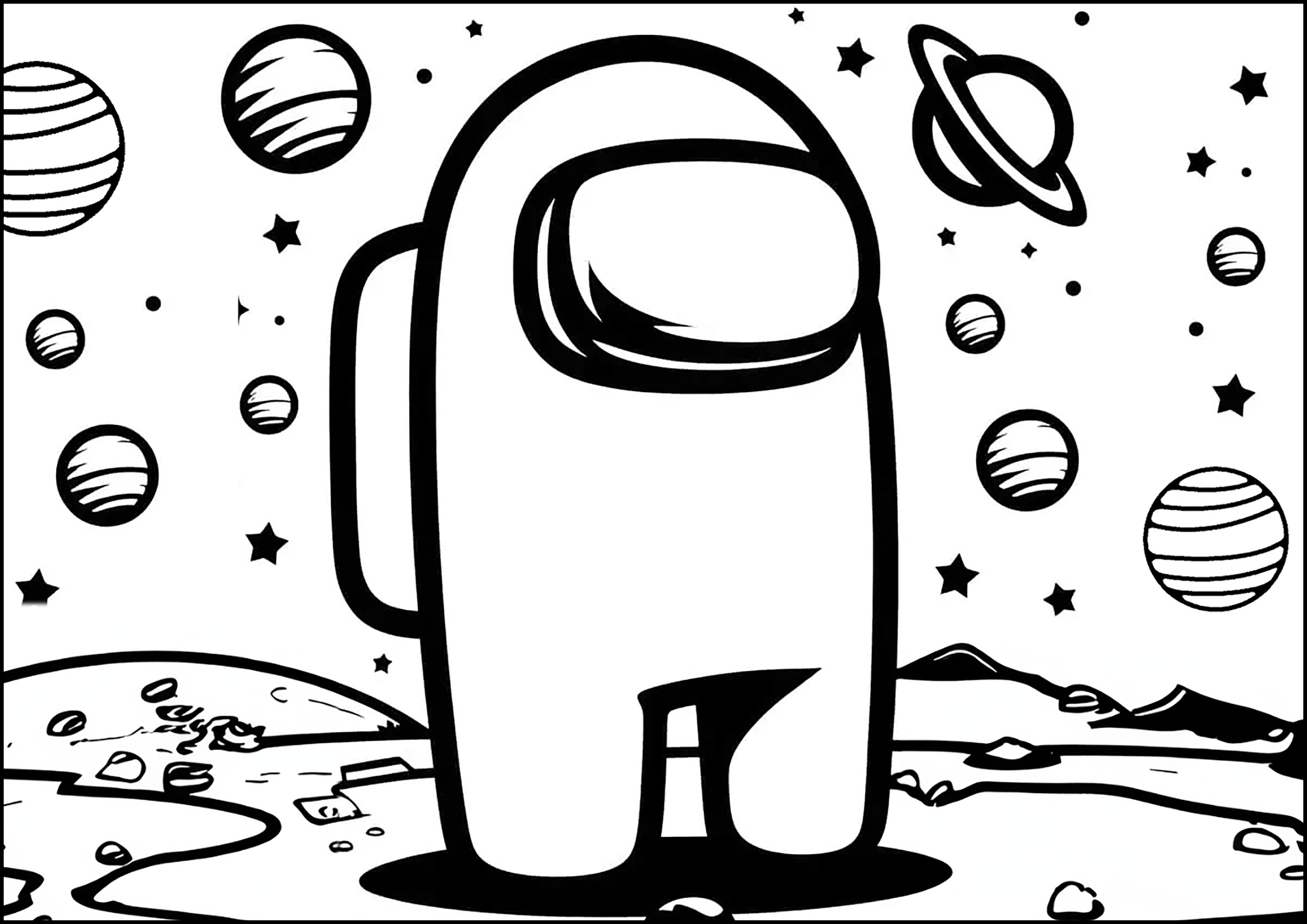 Un personaggio di Among Us sulla luna - Pagine Among Us da Colorare