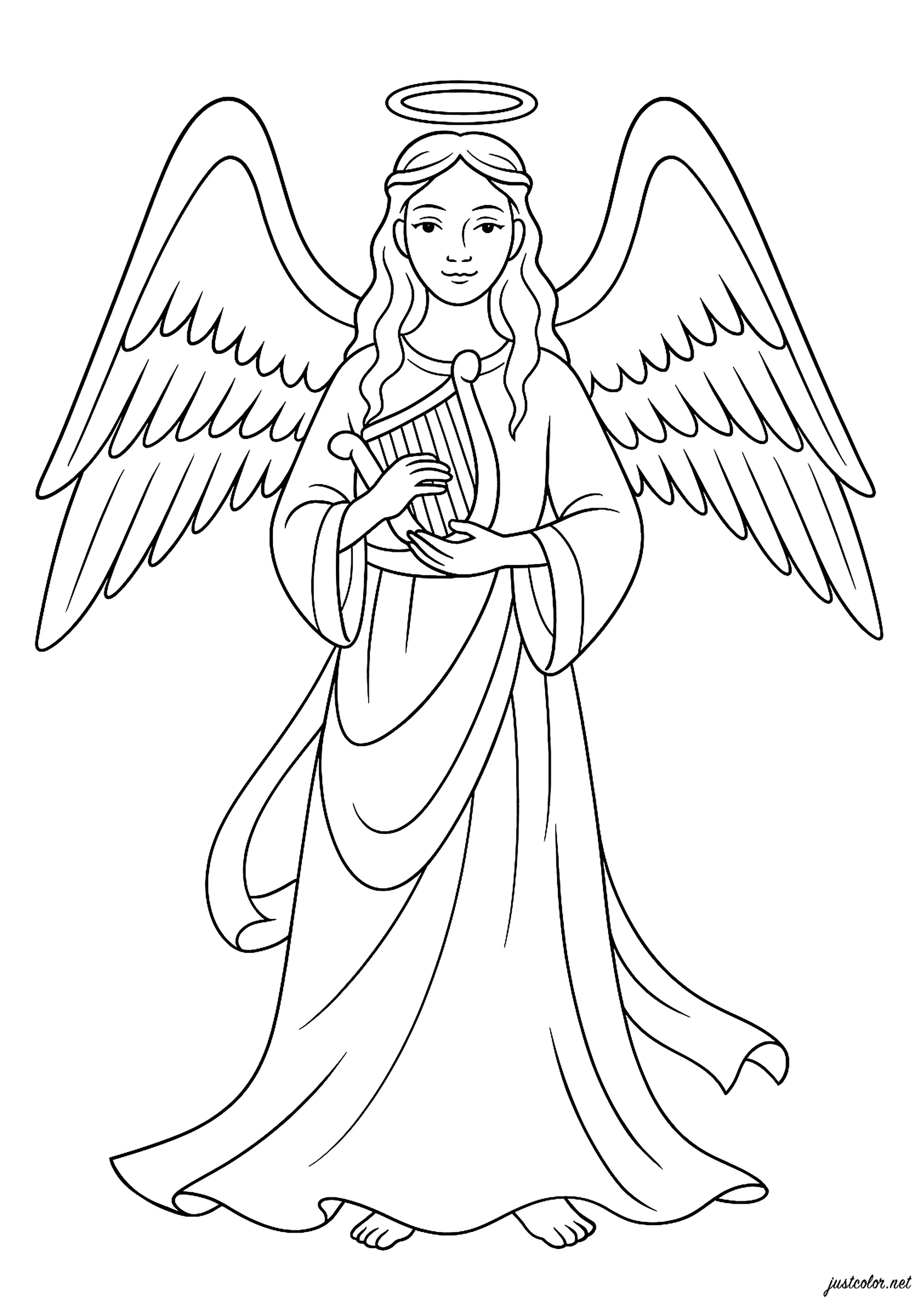 Armonia celeste con la lira - Pagine Angelo da Colorare