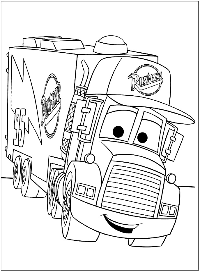 Disegno da colorare tratto da Cars 2 con un grosso camion. - Pagine Cars 2 da Colorare