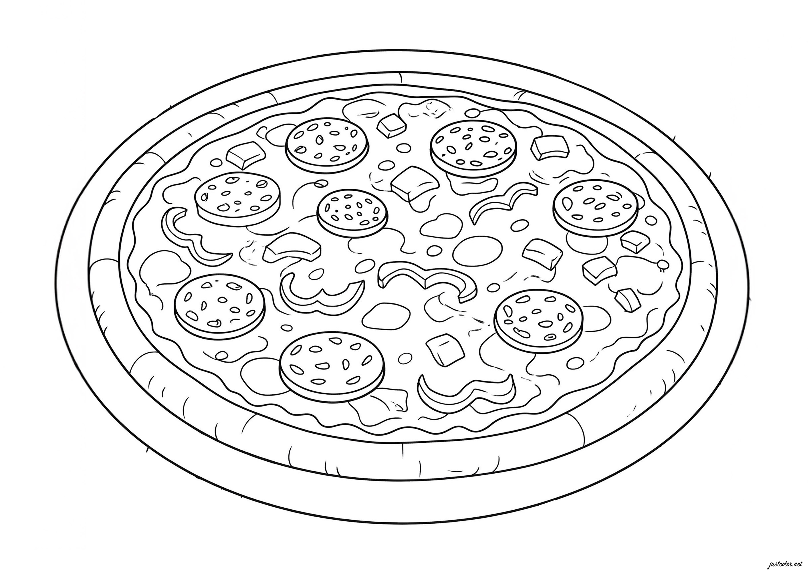 Una bella pizza da gustare - Pagine Cibo da Colorare