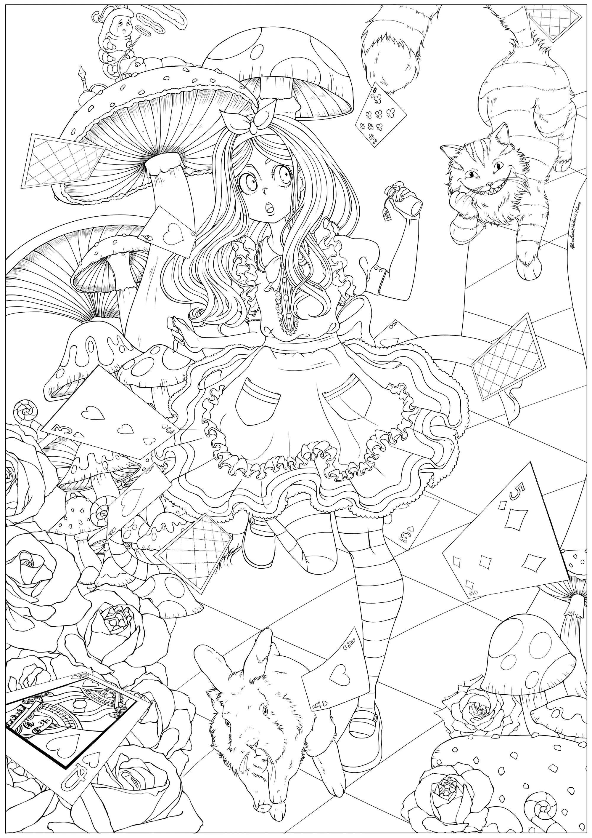 Alice nel Paese delle Meraviglie - versione - 1 - Pagine Contes da Colorare