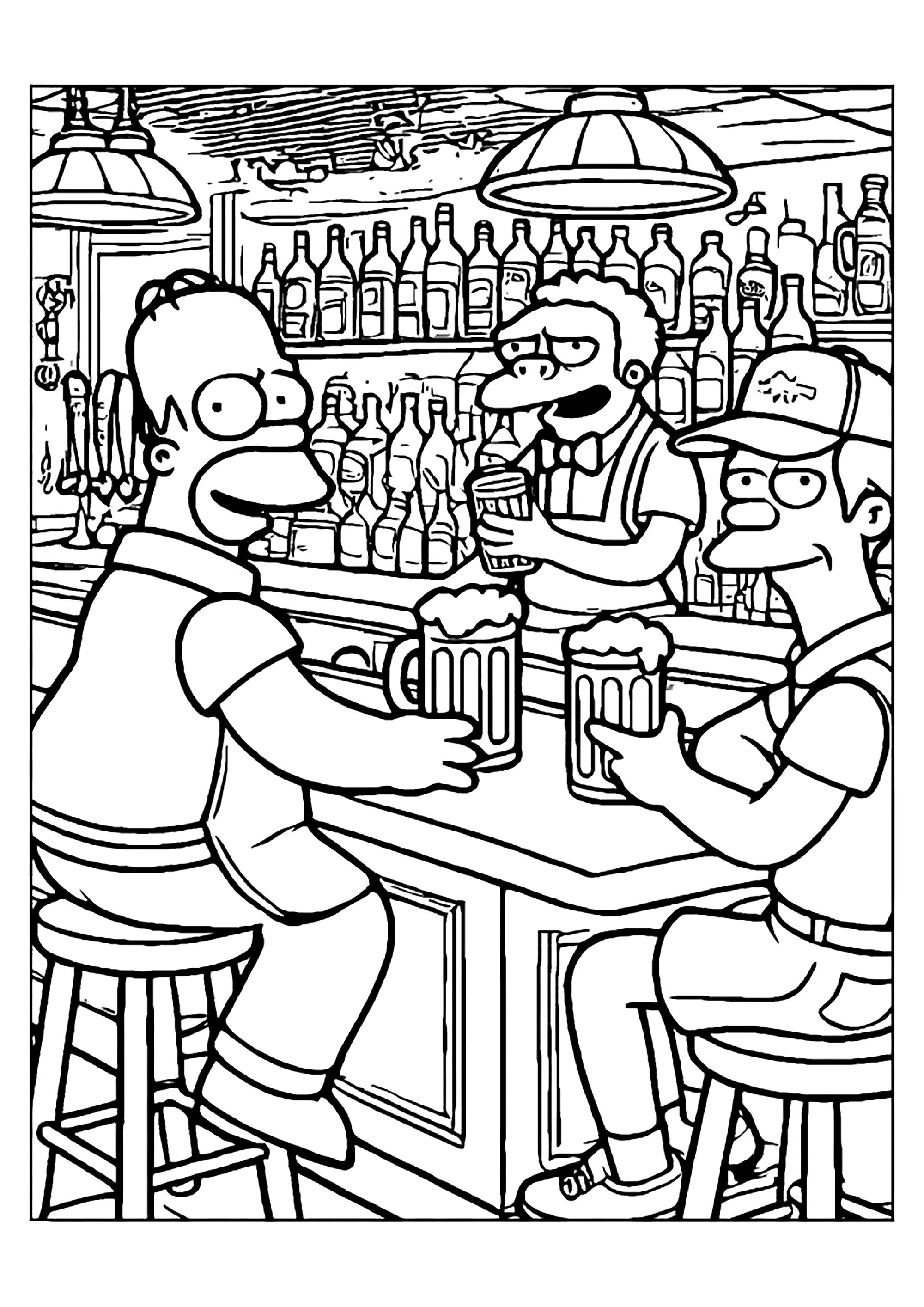 Homer nel bar di Moe - Pagine I Simpson da Colorare