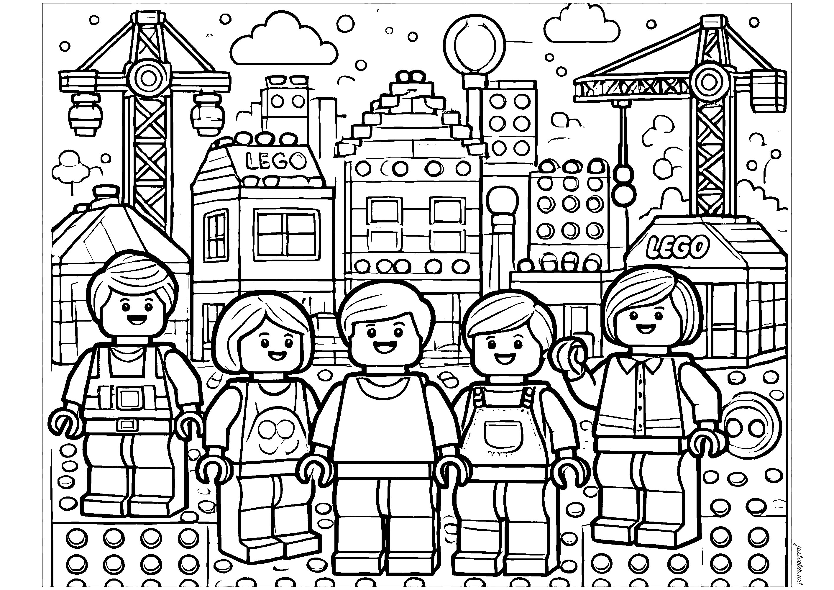 Costruire un villaggio Lego - Pagine Legos da Colorare