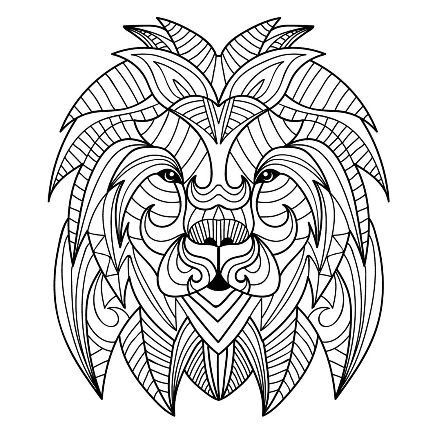 Mandala a forma di testa di leone - 2 - Pagine Leone da Colorare