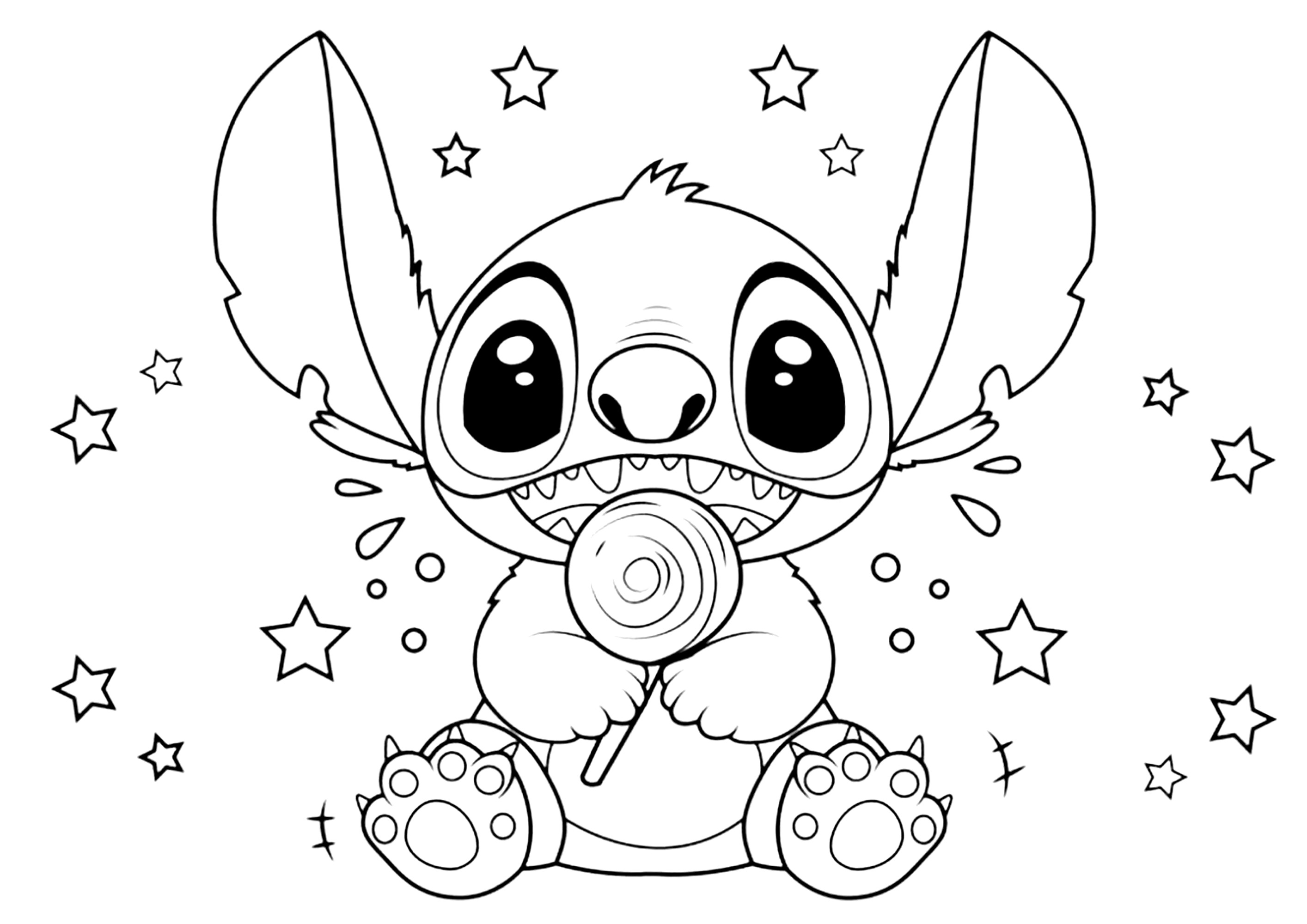 Stitch e il suo lecca-lecca - Pagine Lilo e Stitch da Colorare