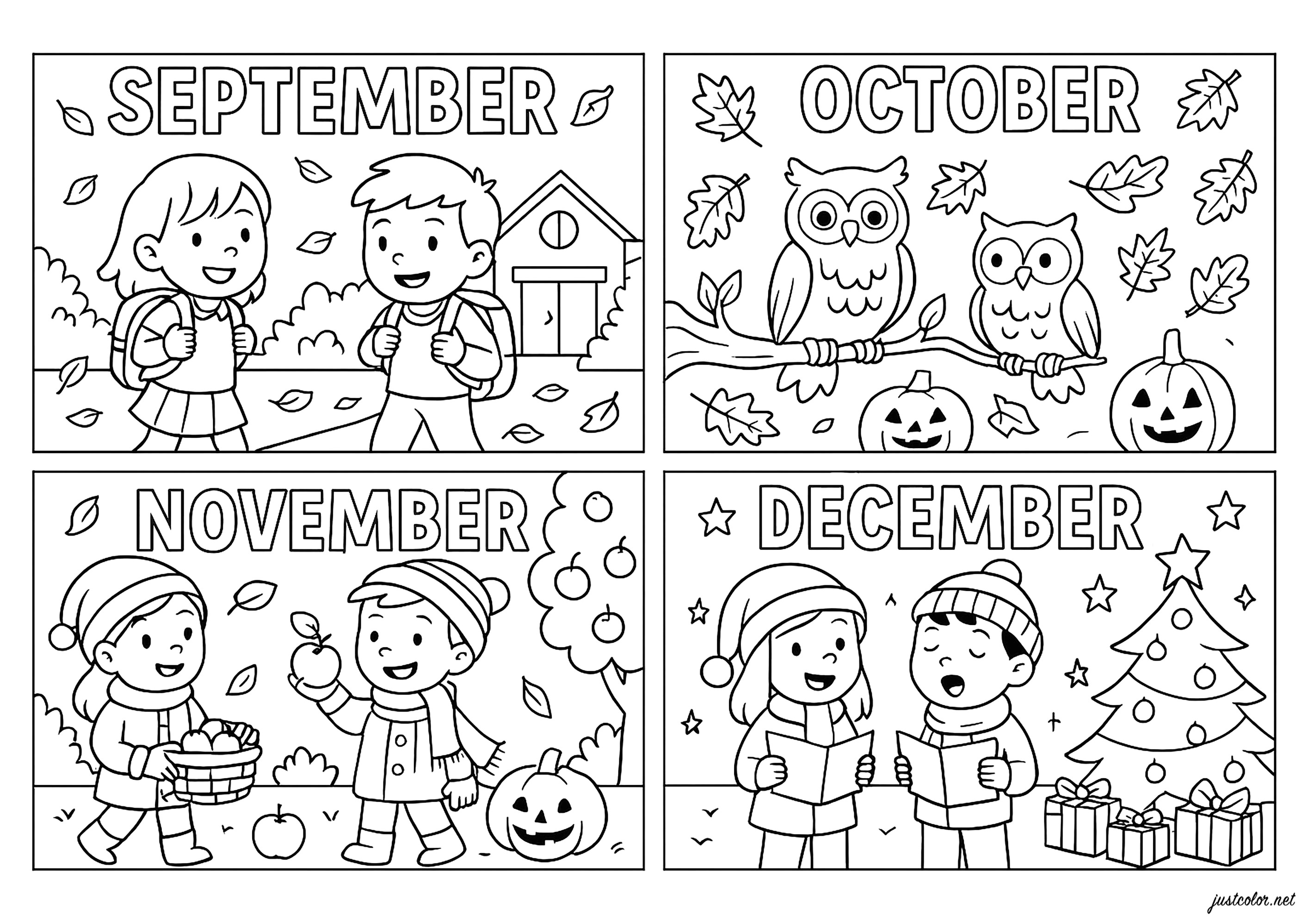 Settembre - Dicembre - Pagine Mesi da Colorare