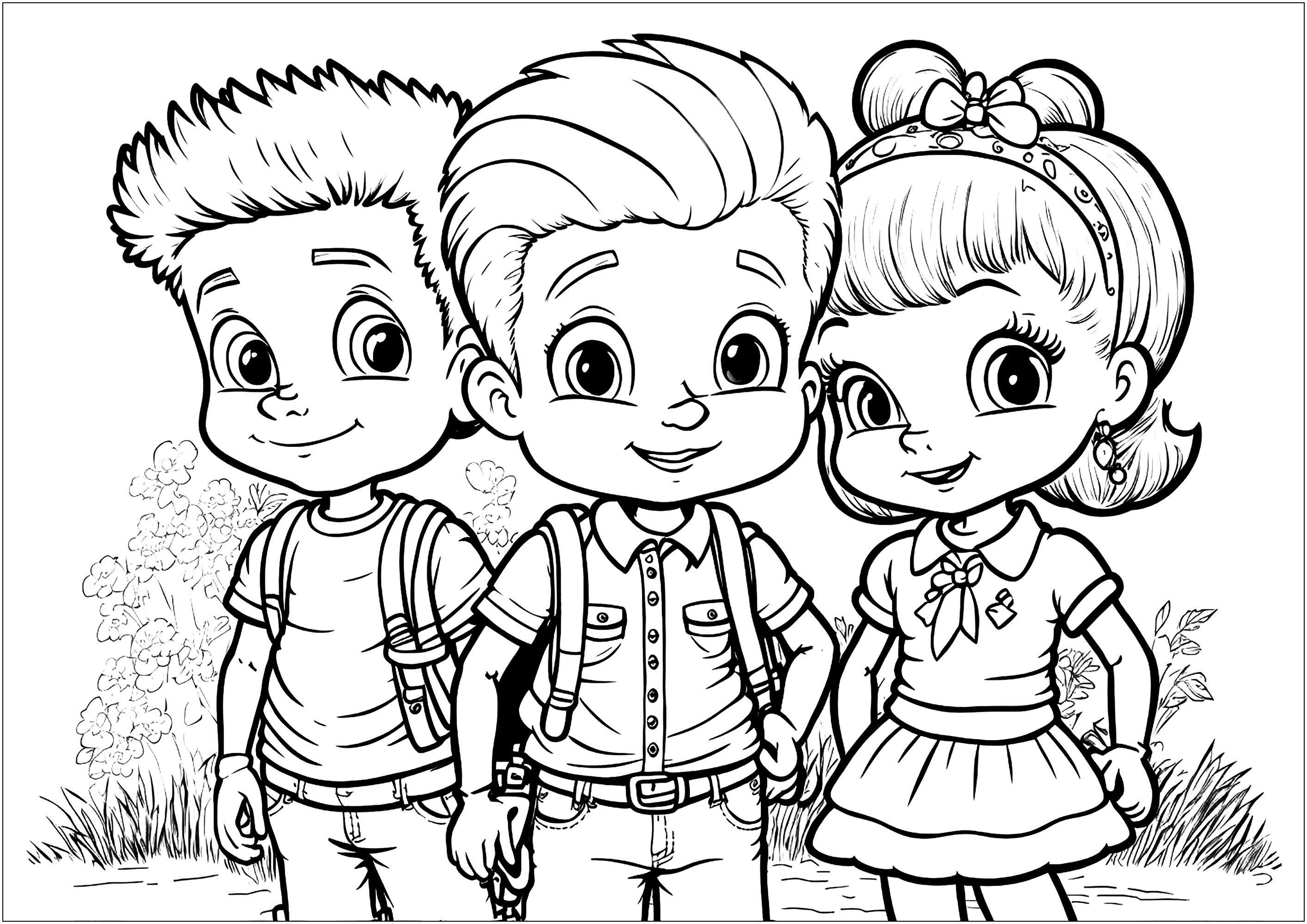 Tre amici - Pagine Ritorno a scuola da Colorare