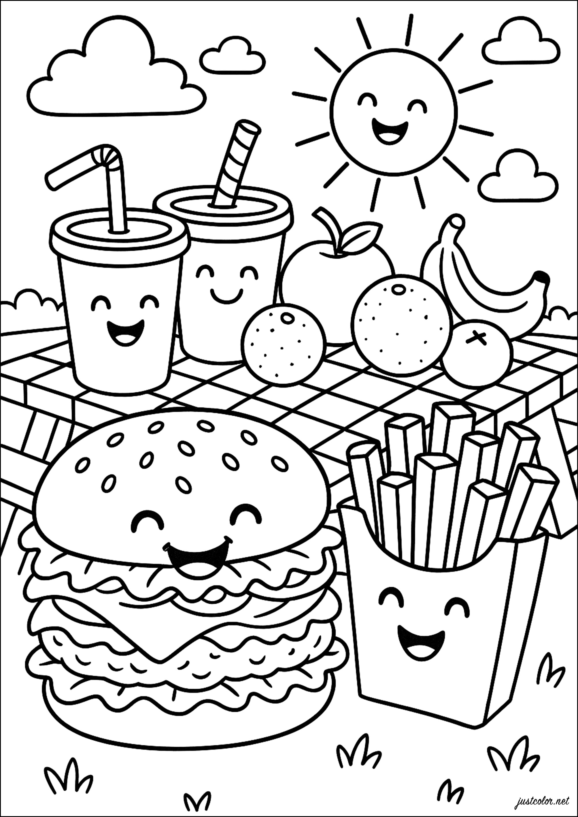 Banquete gourmet ao ar livre - Páginas de Comida para colorir para crianças