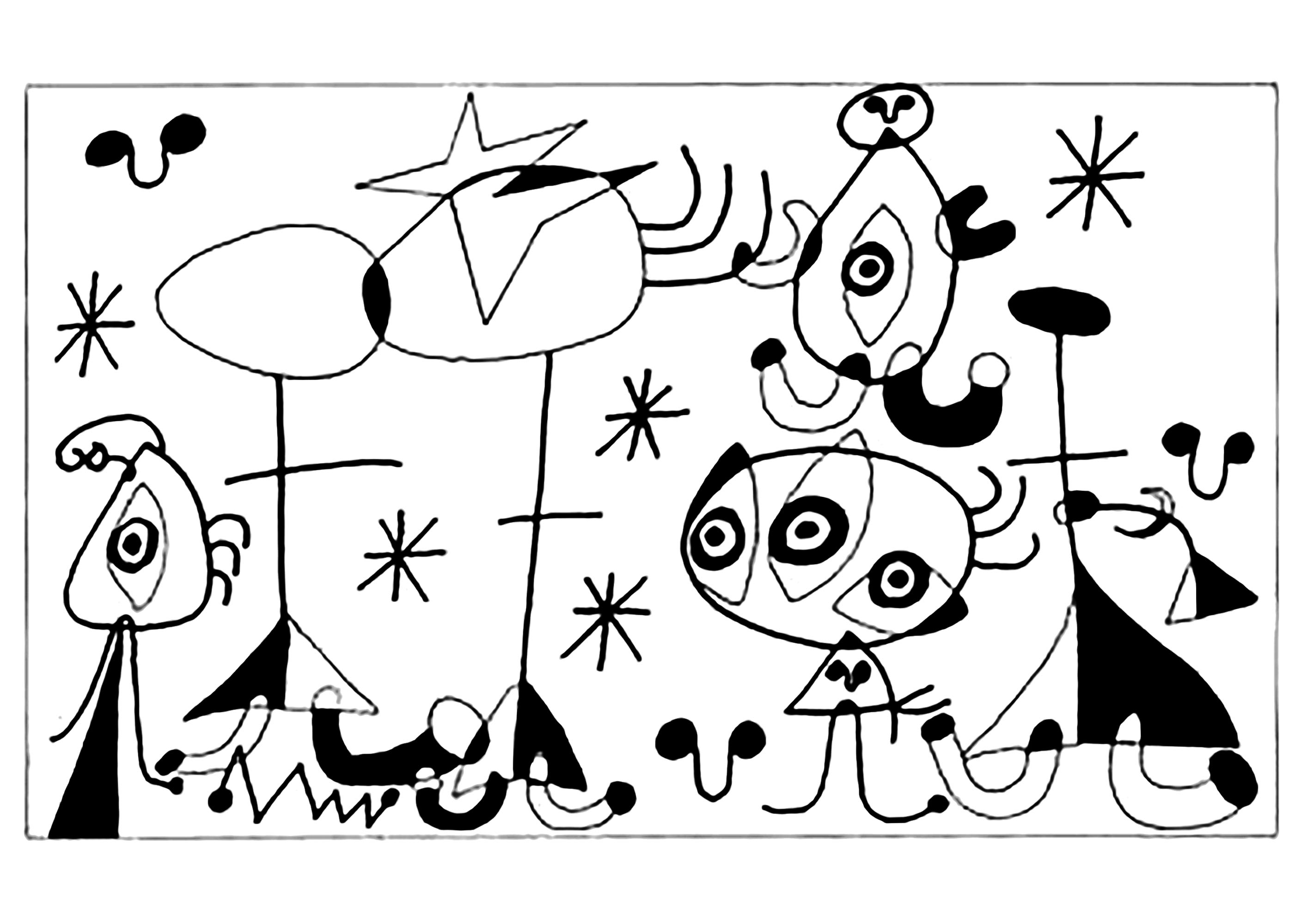 Colorir a partir de um quadro de Joan Miró - Páginas de Joan Miro para ...