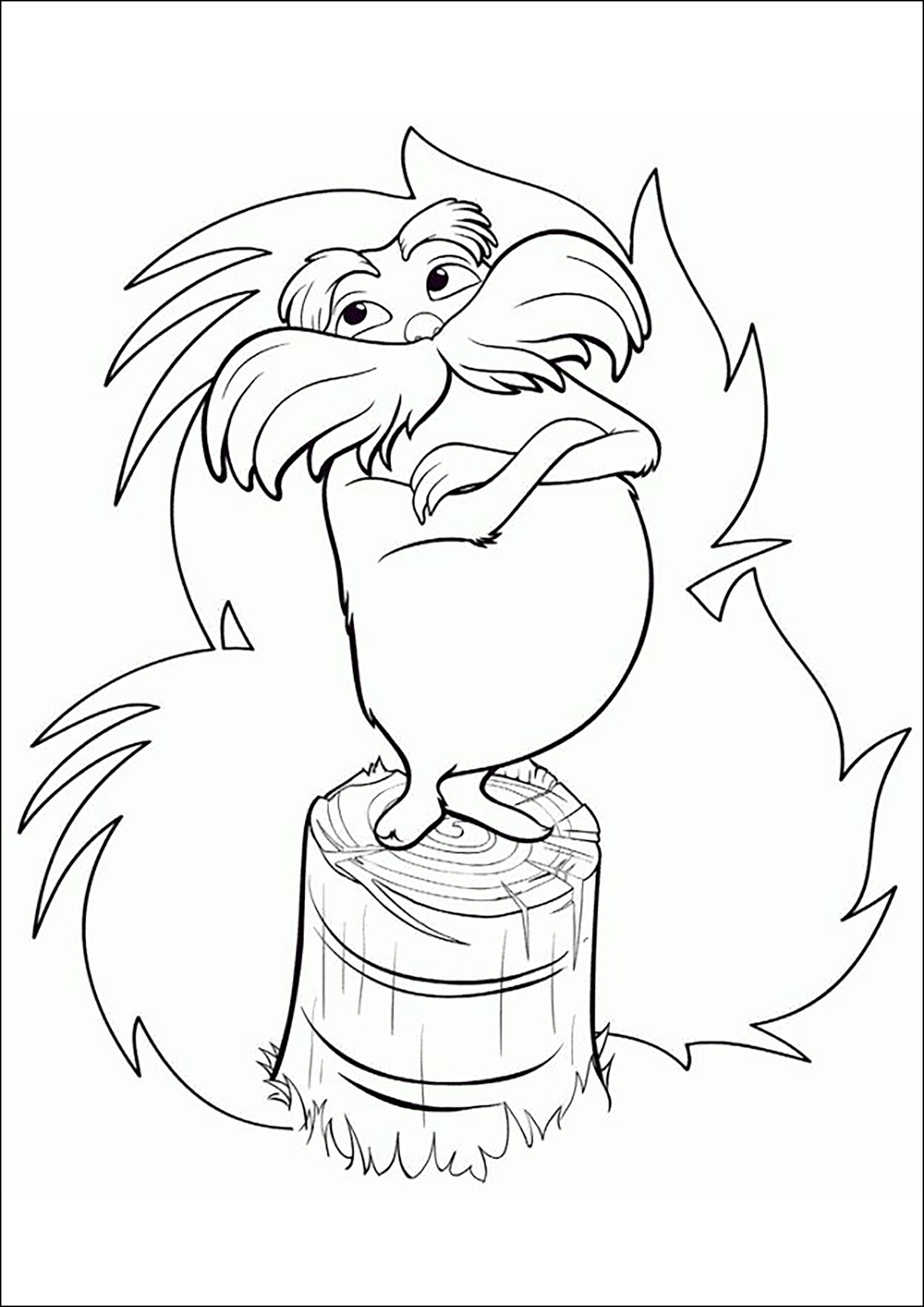 Lorax num tronco de árvore - Páginas de Lorax para colorir para crianças