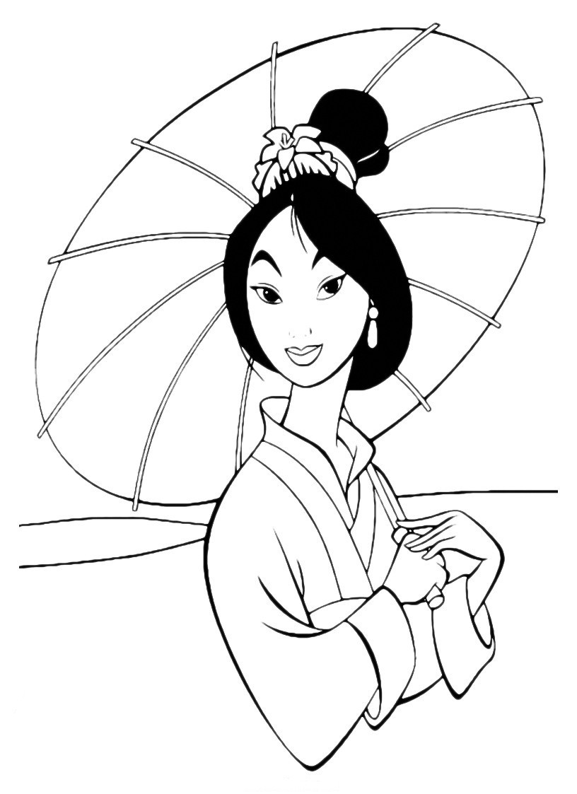 Páginas para colorir de Mulan para crianças - Páginas de Mulan para ...