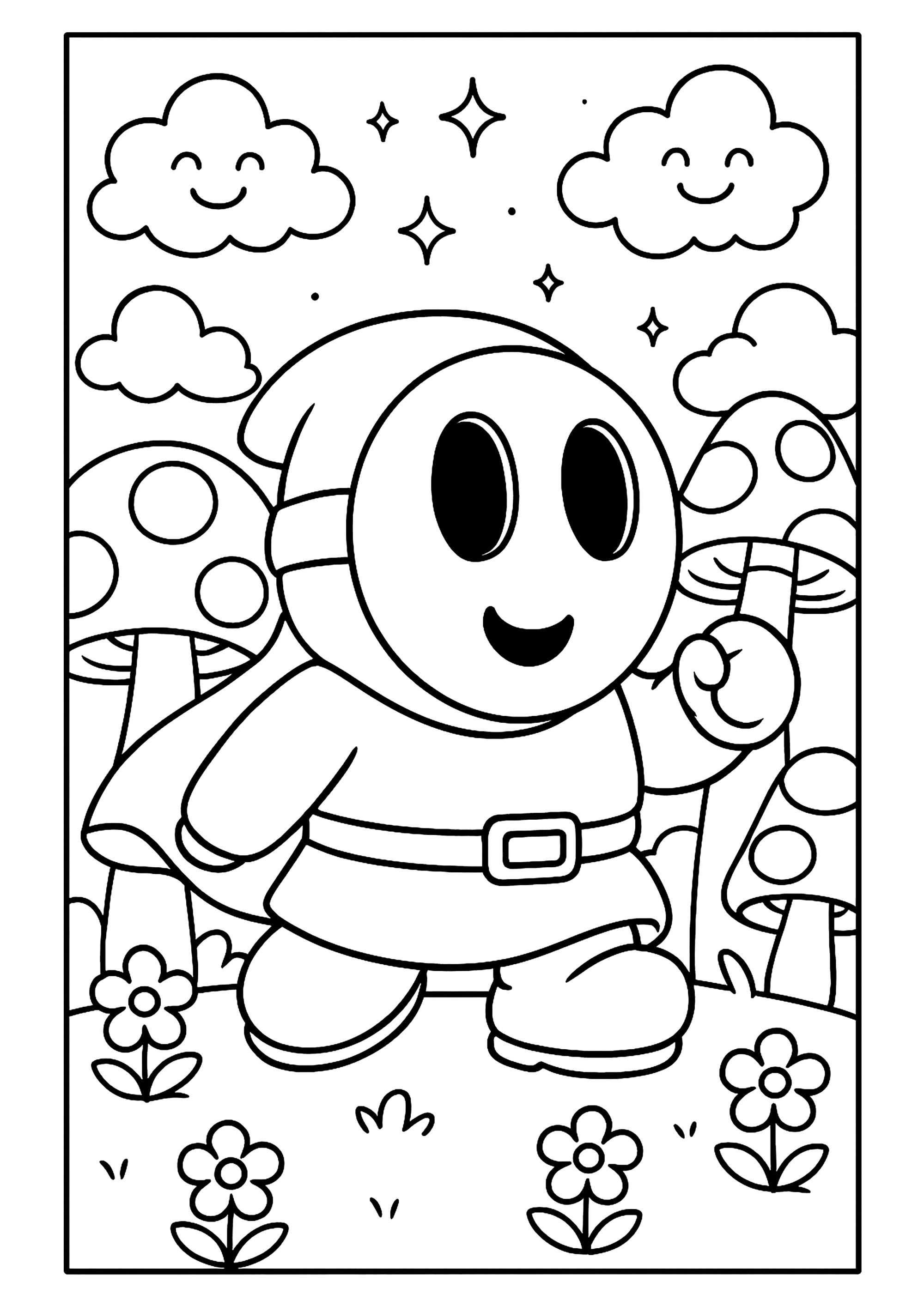 Personagem no meio de cogumelos - Páginas de Shy Guy para colorir para ...