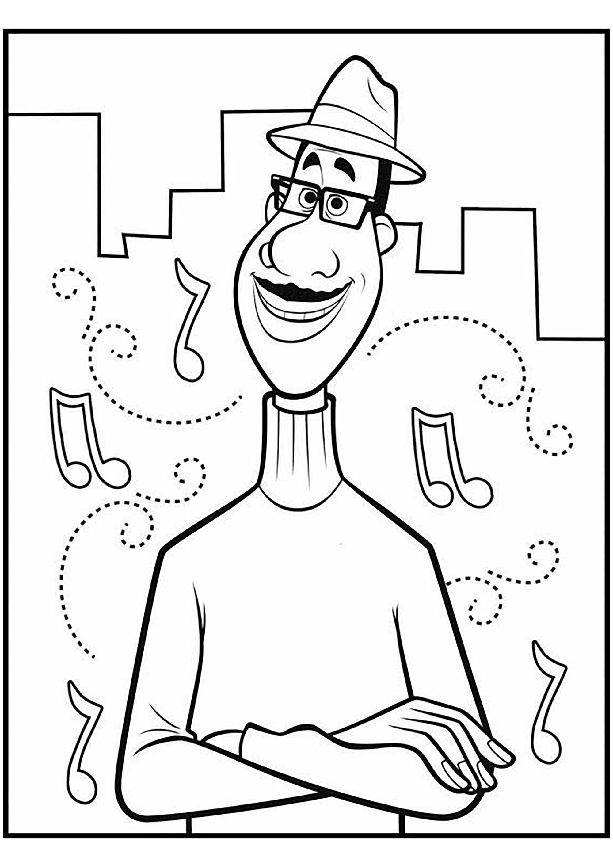 Joe Gardner, o homem do jazz - Páginas de Soul para colorir para crianças