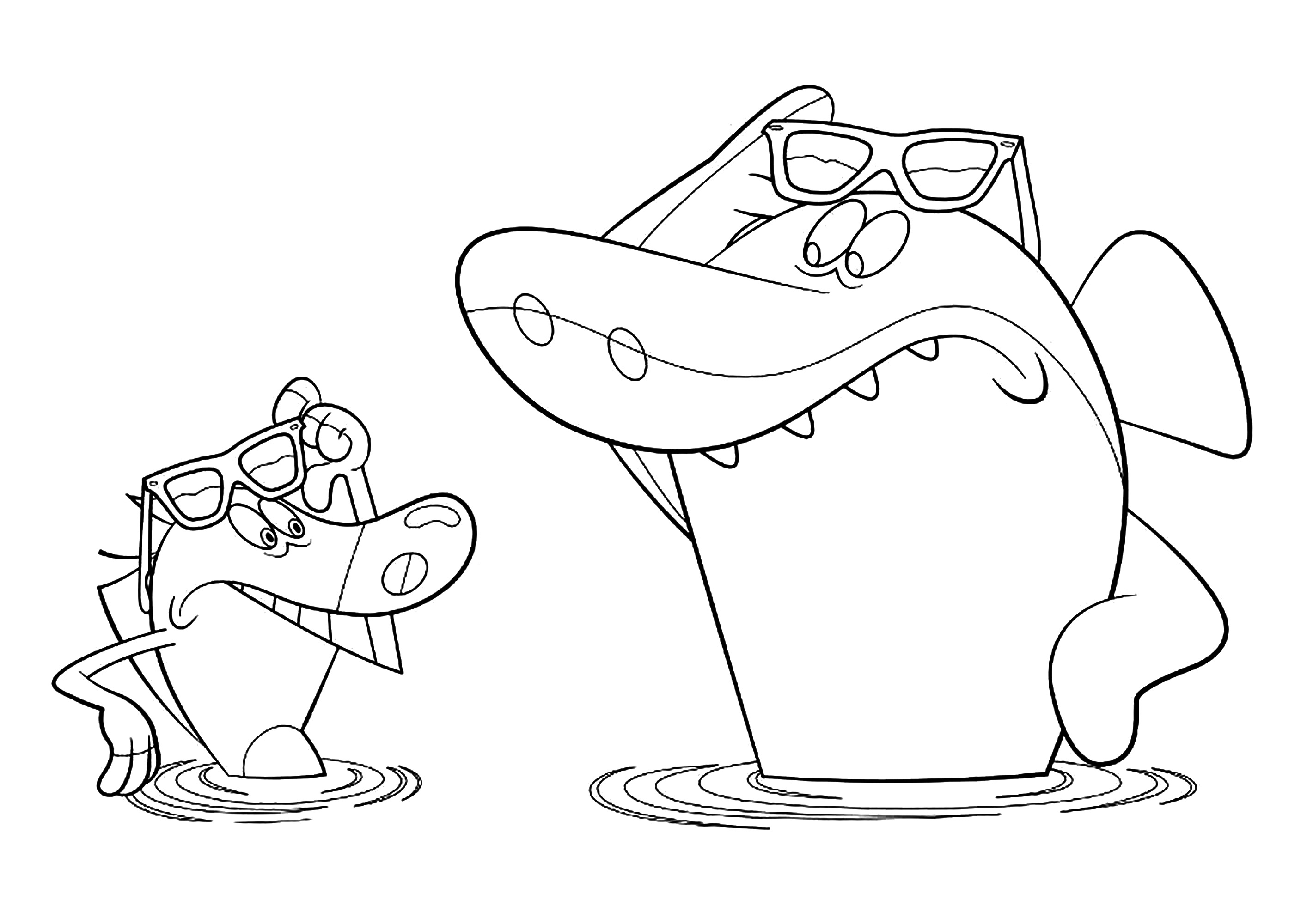 Zig e Sharko na água - Páginas de Zig e Sharko para colorir para crianças