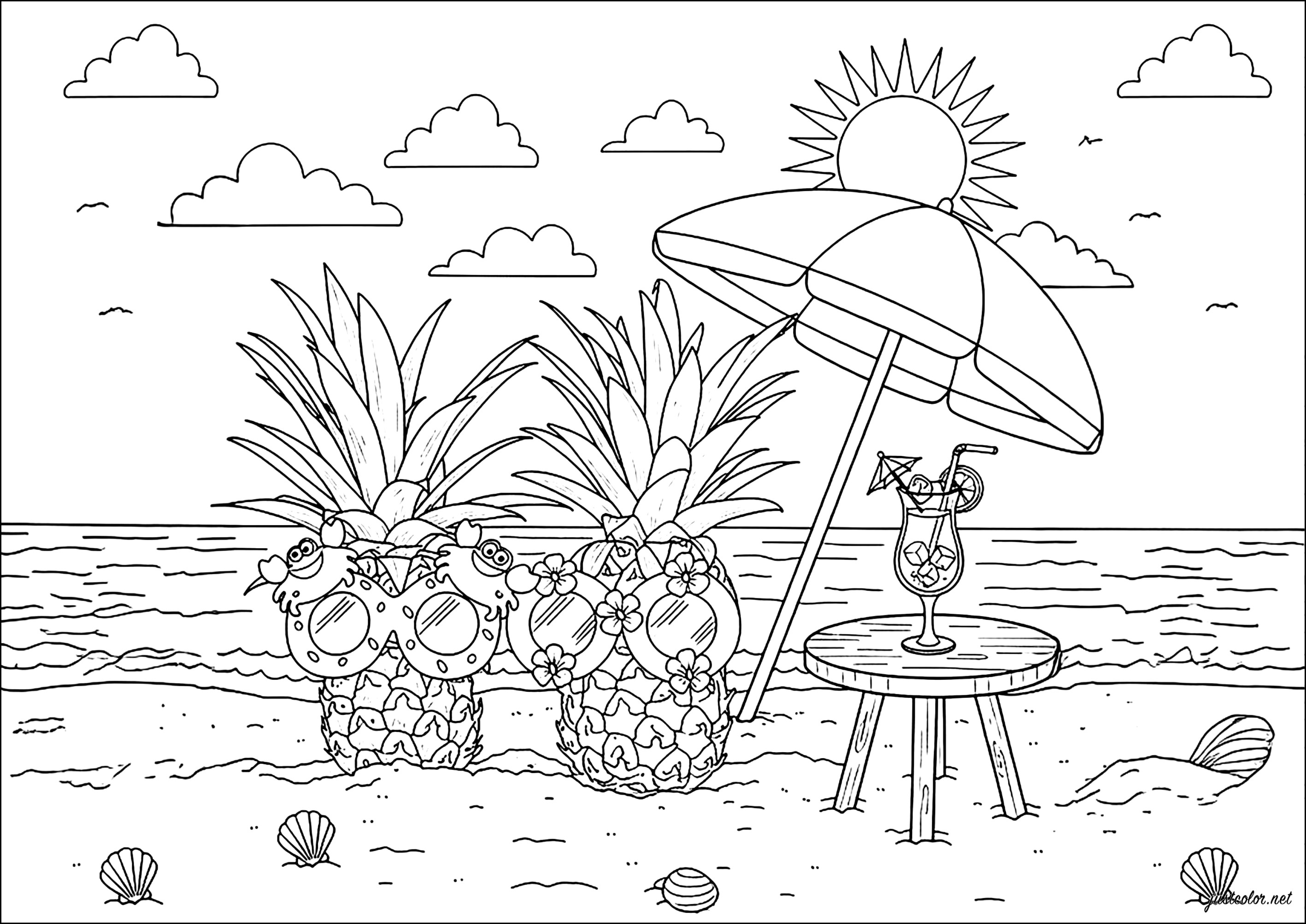 Tropische Entspannung unter der Sonne - Ausmalbilder Anti-stress / Zen ...