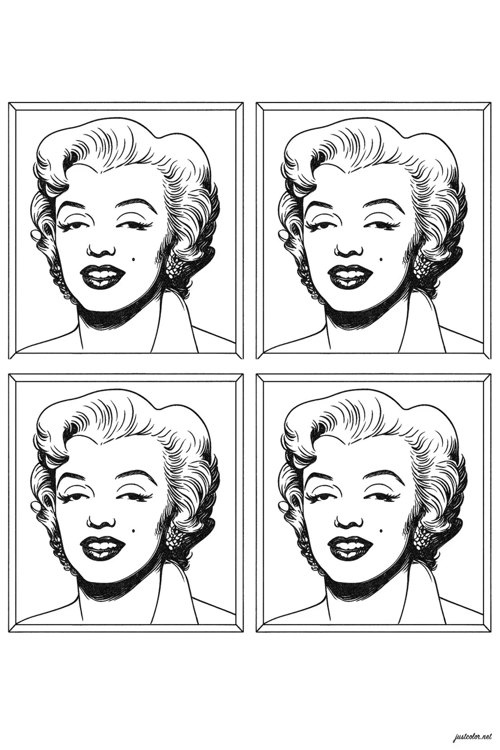 Vier Porträts von Marilyn Monroe von Andy Warhol - Ausmalbilder von Pop ...
