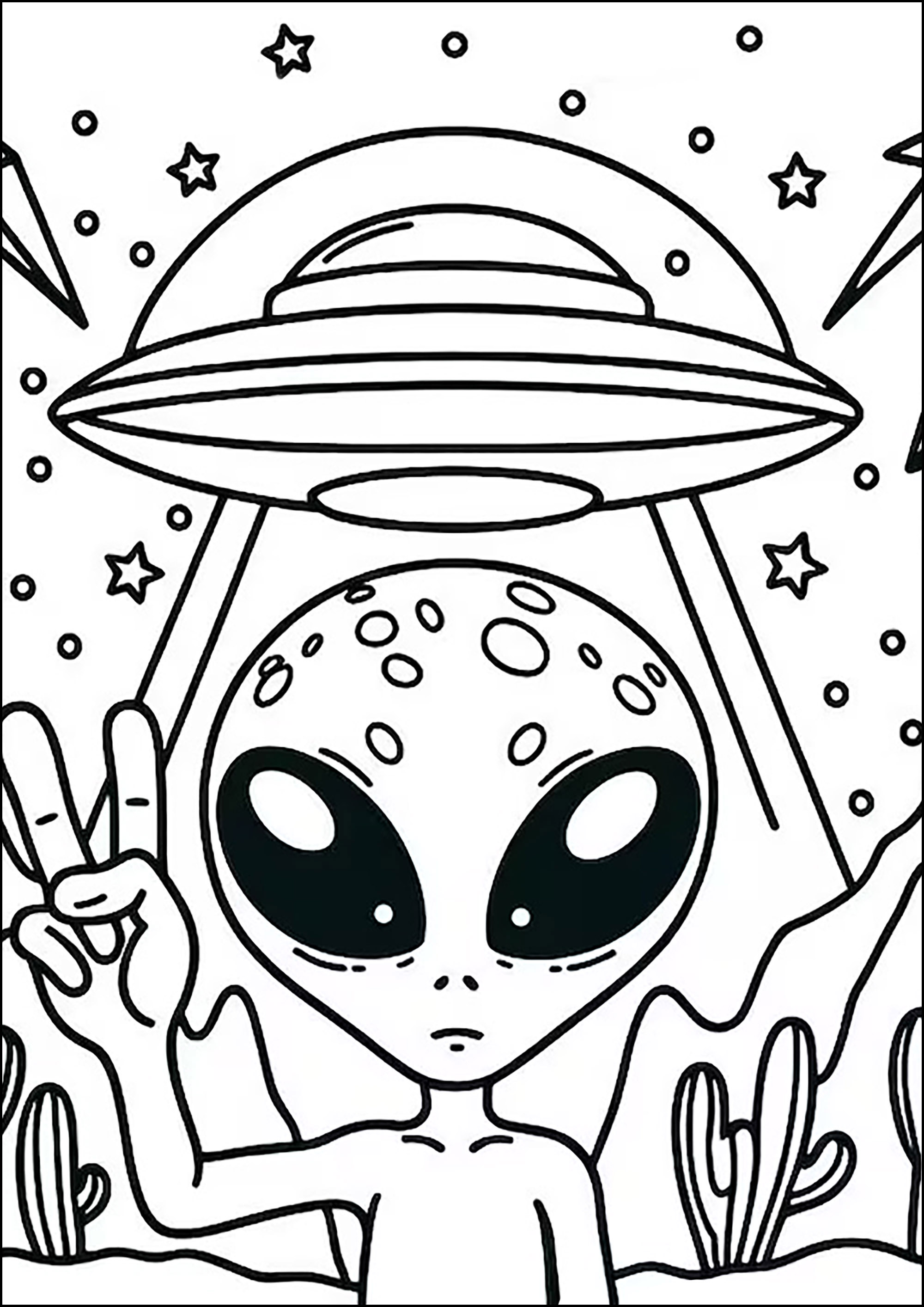 Alien avec sa soucoupe volante - Coloriages d'Extraterrestres à imprimer