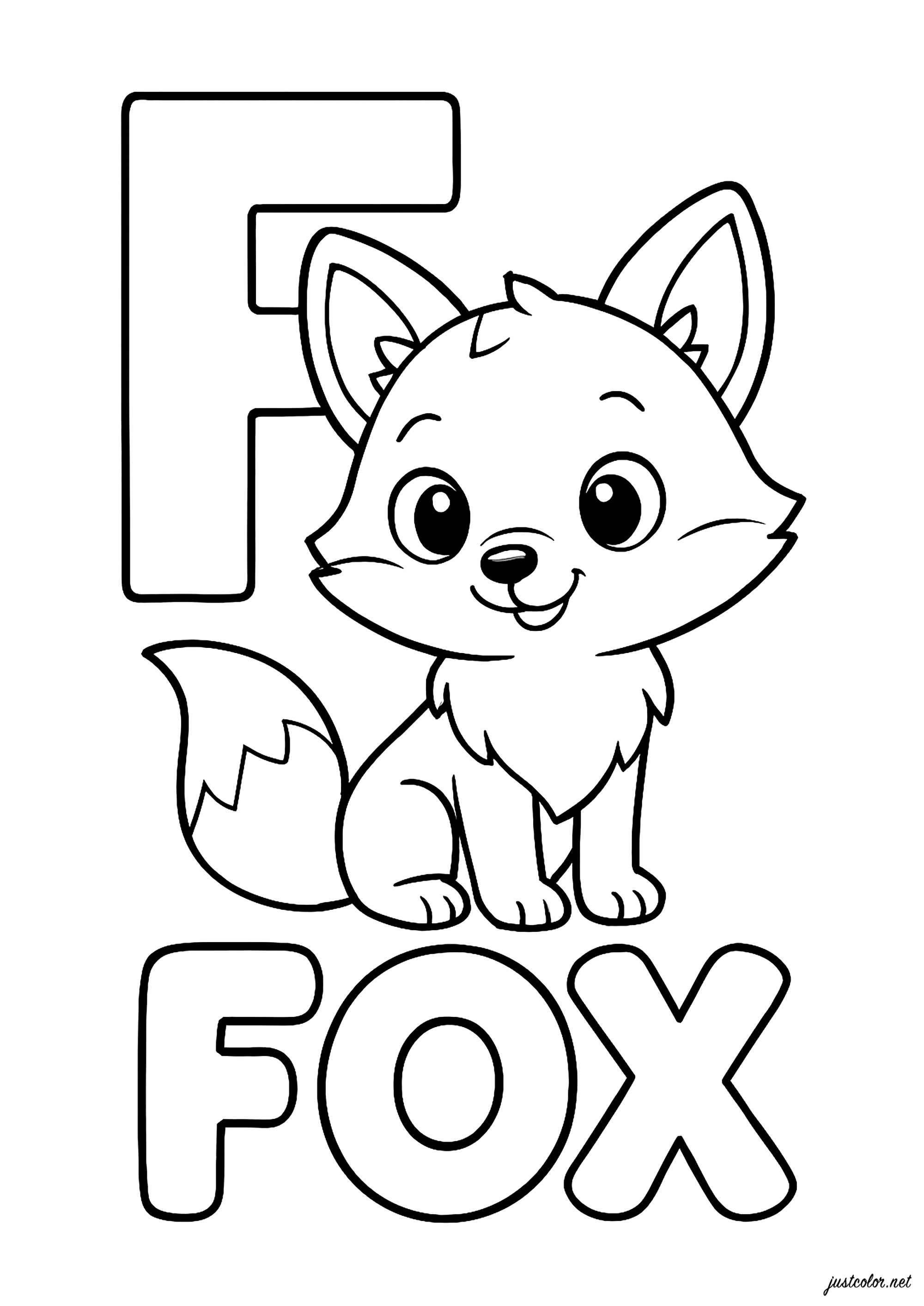 F comme Fox (Renard en anglais) - Coloriages d'Alphabet à imprimer