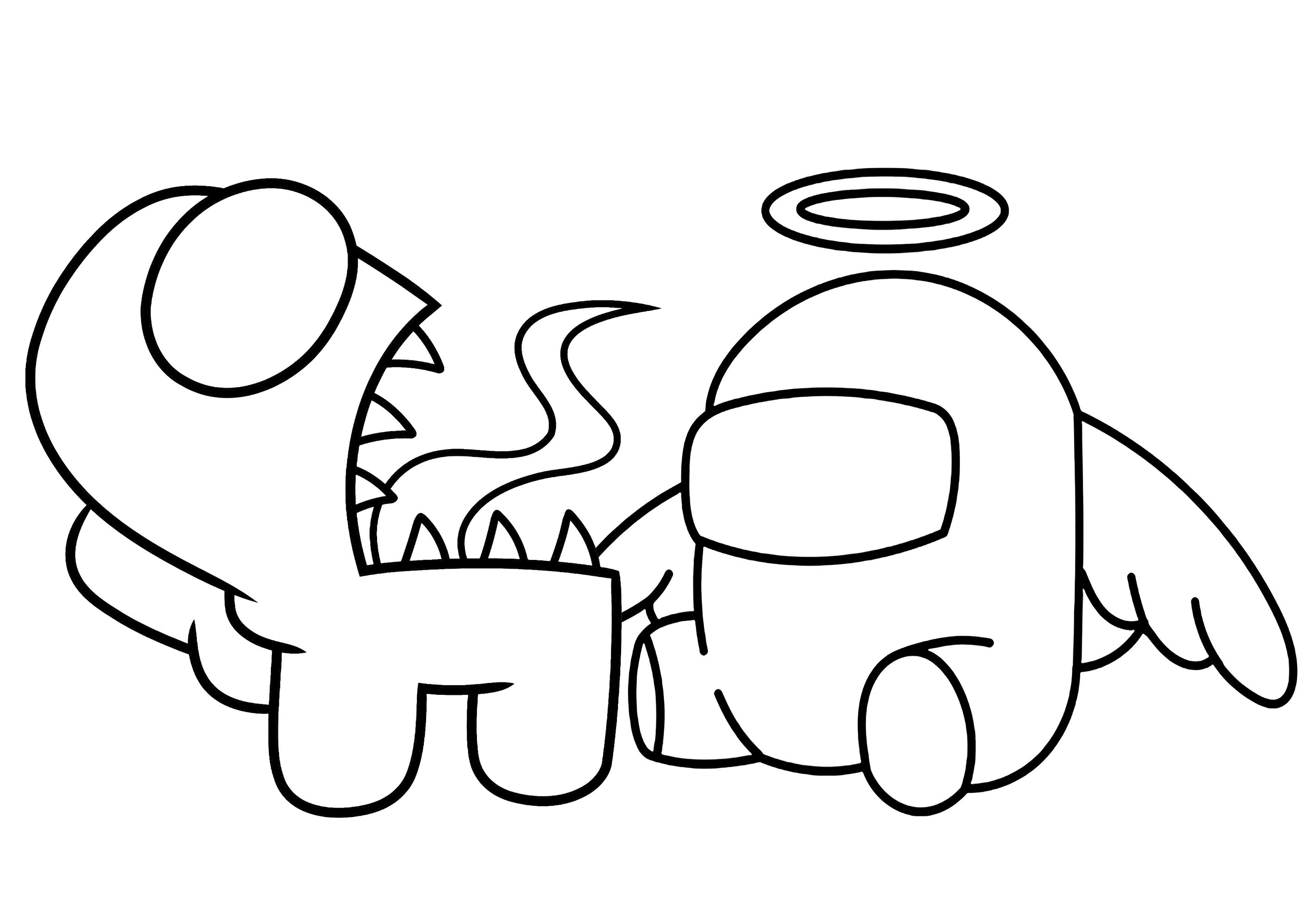 Ange et drôle de personnage - Coloriages d'Among Us à imprimer
