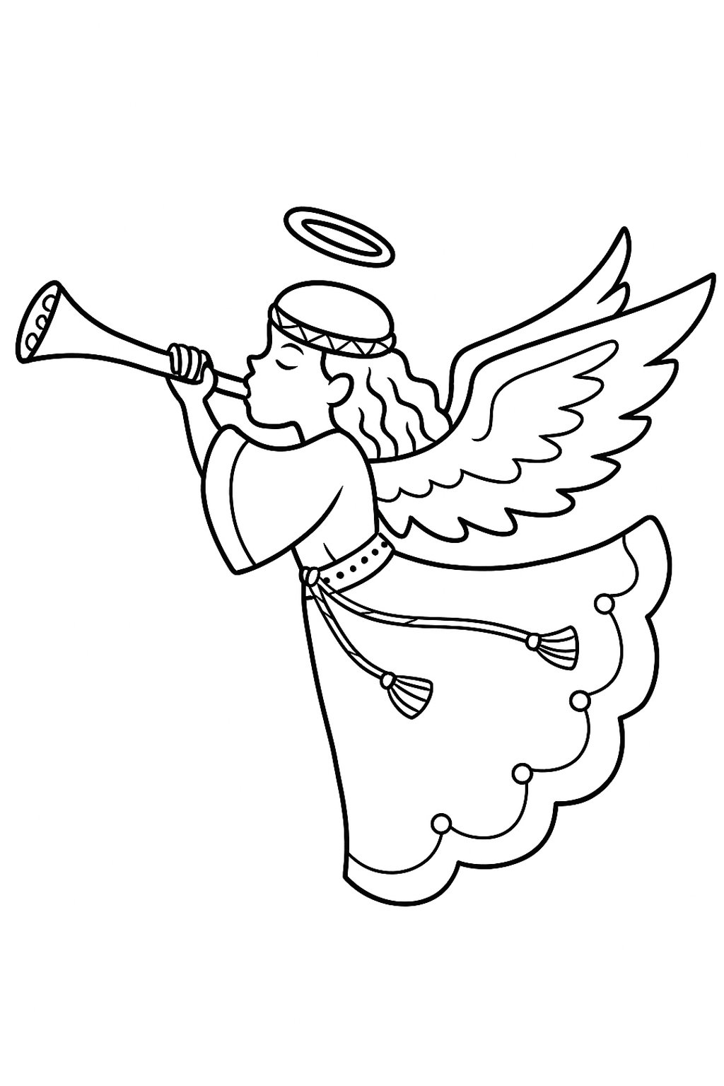 Ange à la trompette - Coloriages d'Ange à imprimer pour enfants