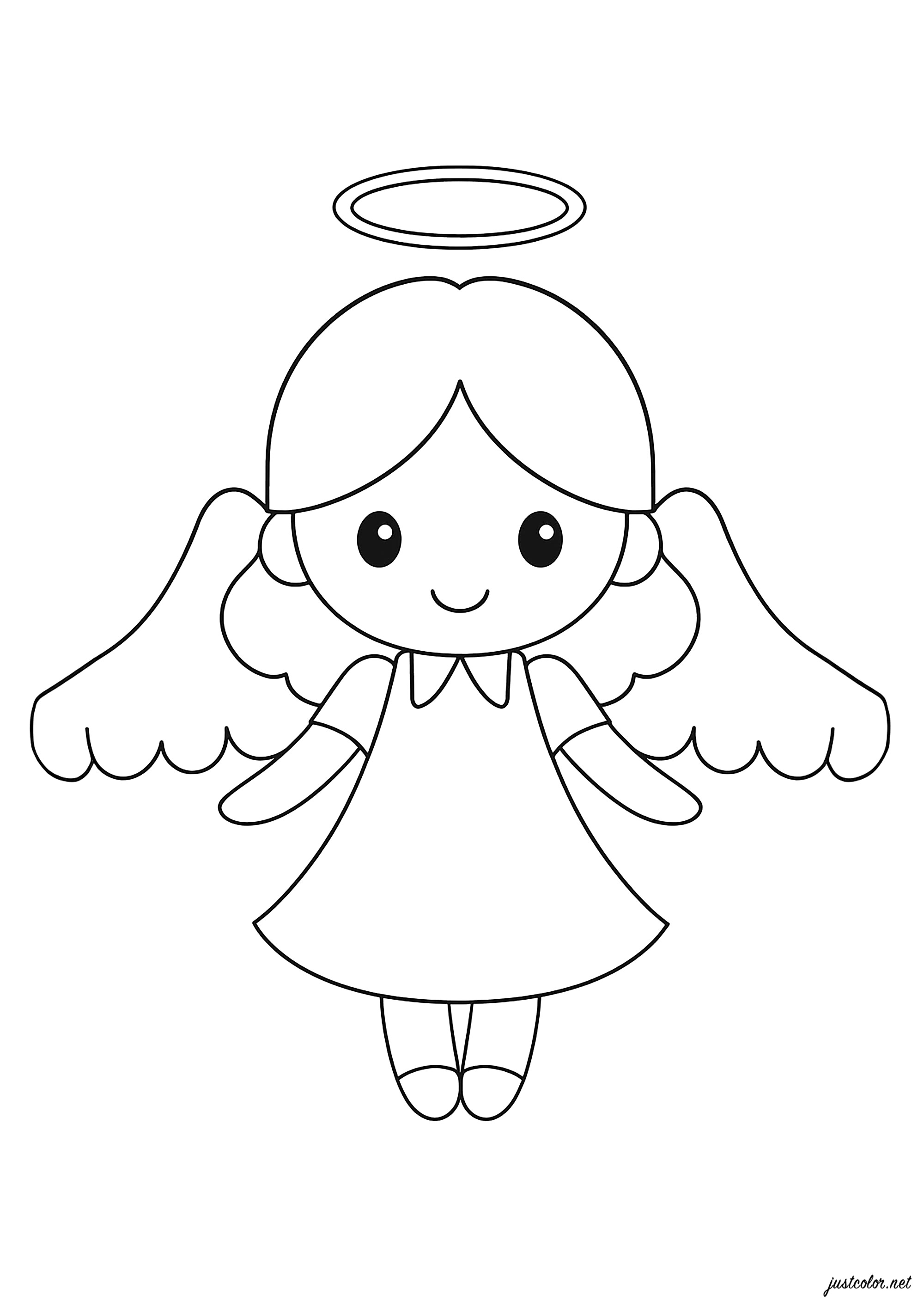 Petite ange aux ailes élégantes - Coloriages d'Ange à imprimer pour enfants