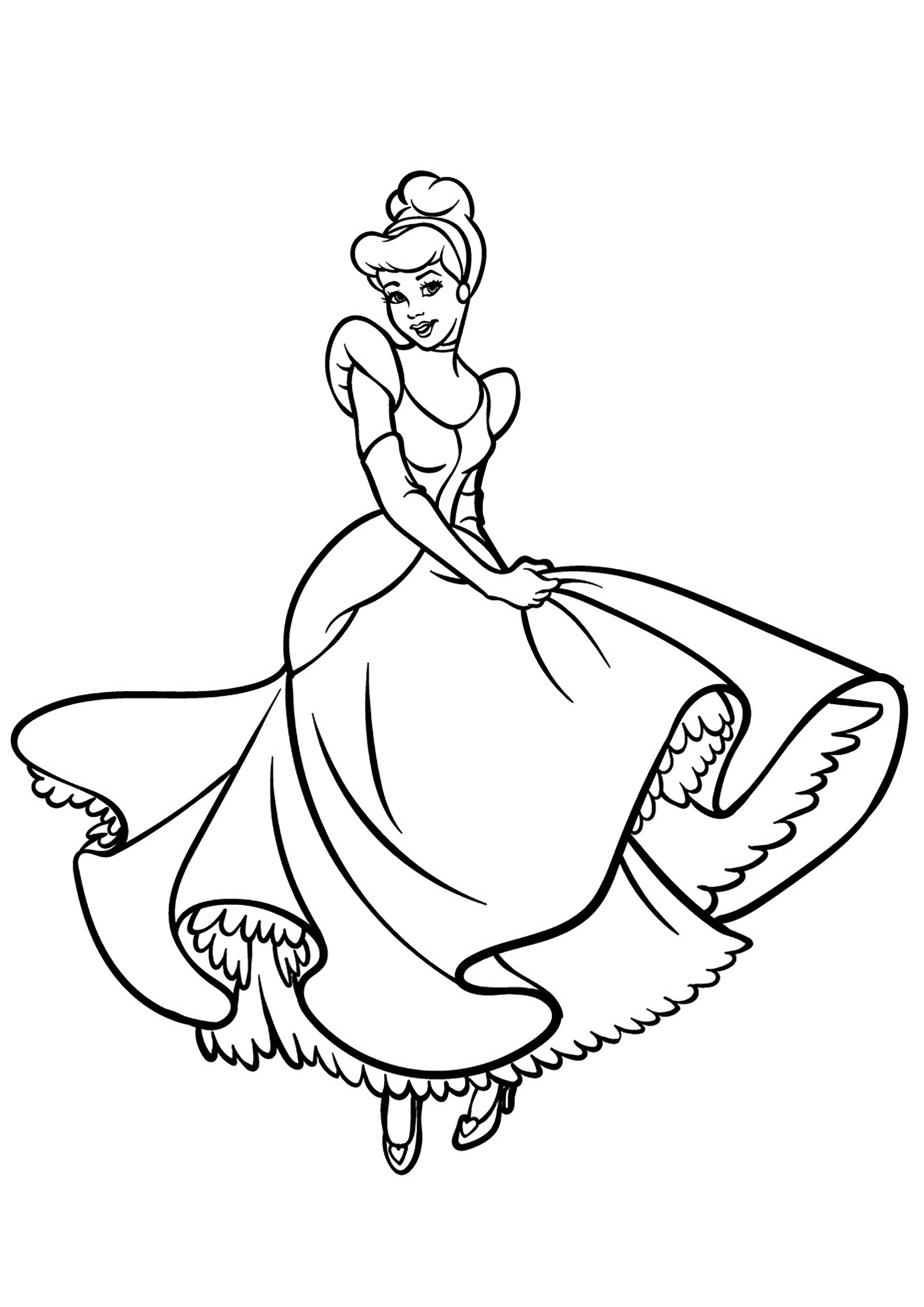 Cendrillon avec sa belle robe de bal - Coloriages de Cendrillon à imprimer