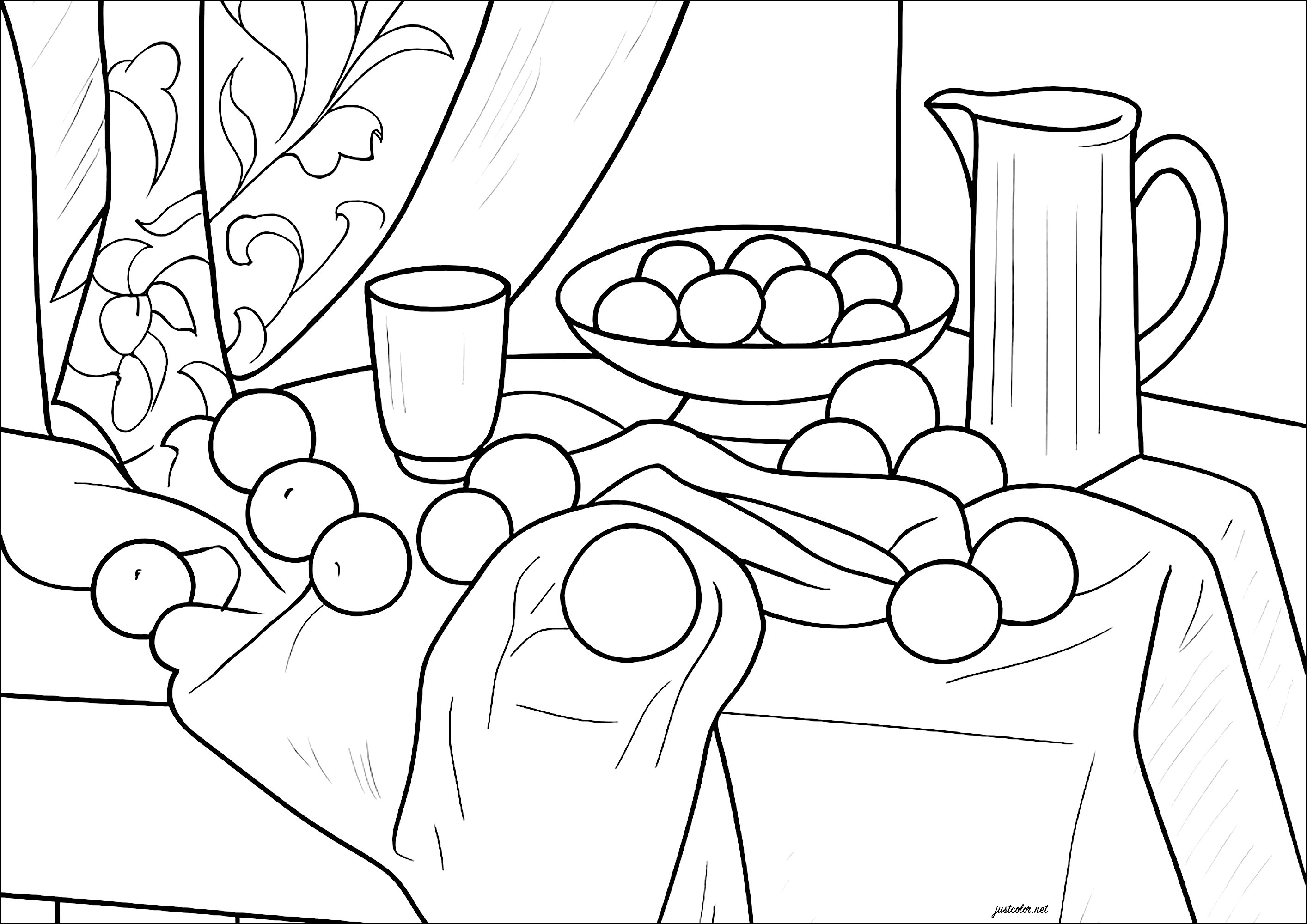 Coloriage de nature morte inspiré par les oeuvres de Paul Cézanne ...