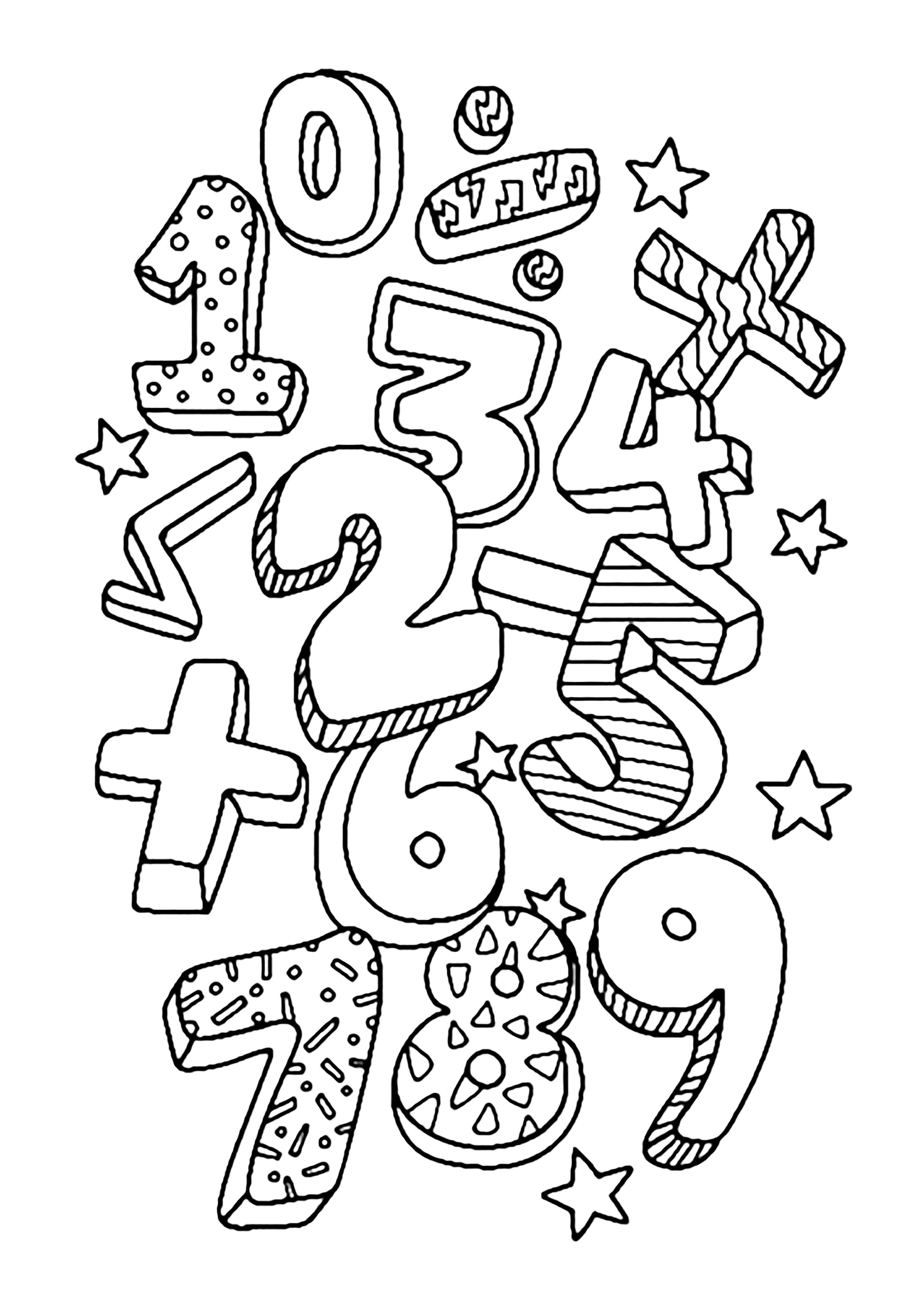 Nombres mélangés à colorier - Coloriages de Chiffres à imprimer