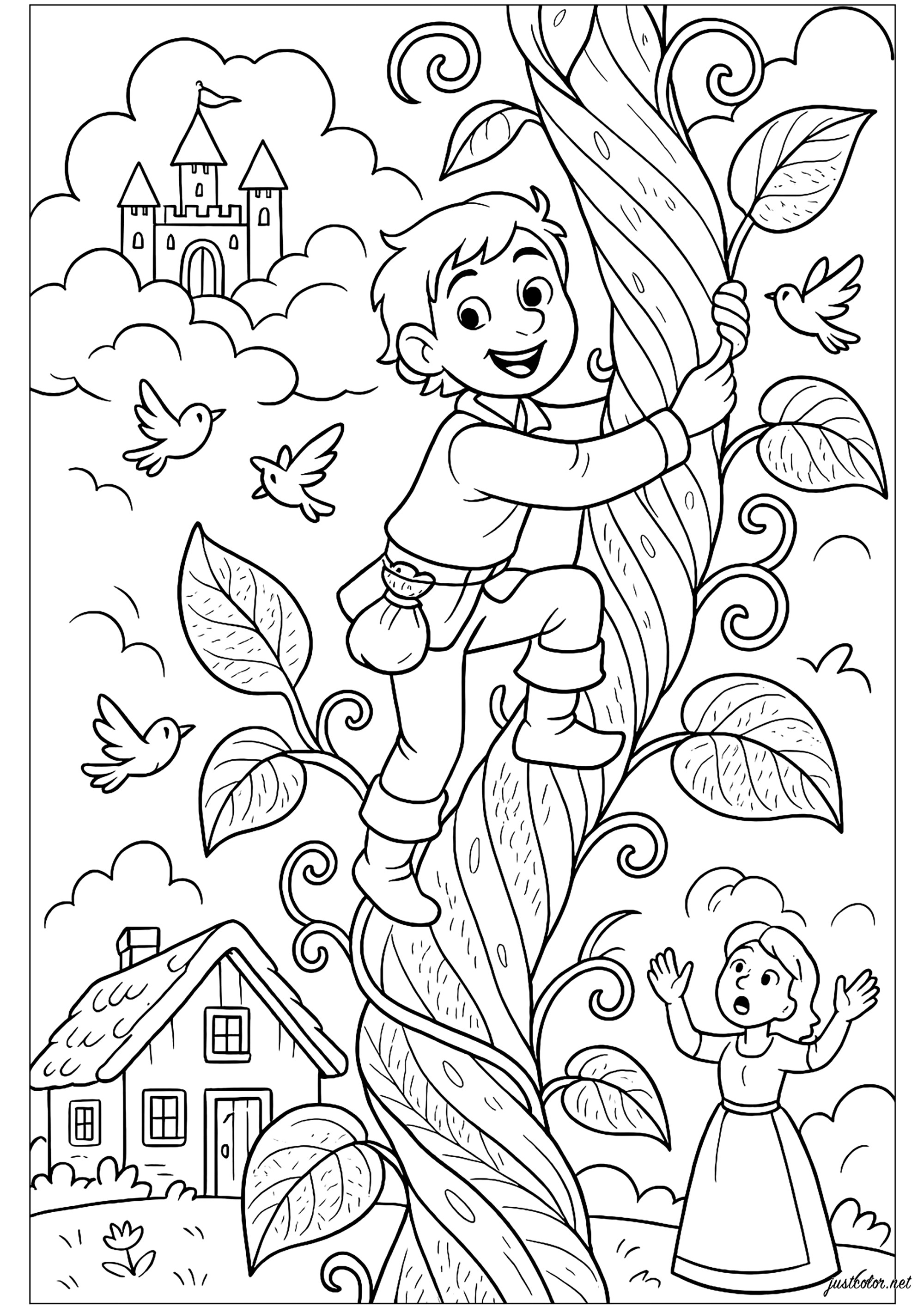 Jack Escaladant Le Haricot Magique Coloriages De Contes Classiques Jack Escaladant Le Haricot Magique Coloriages De Contes Classiques