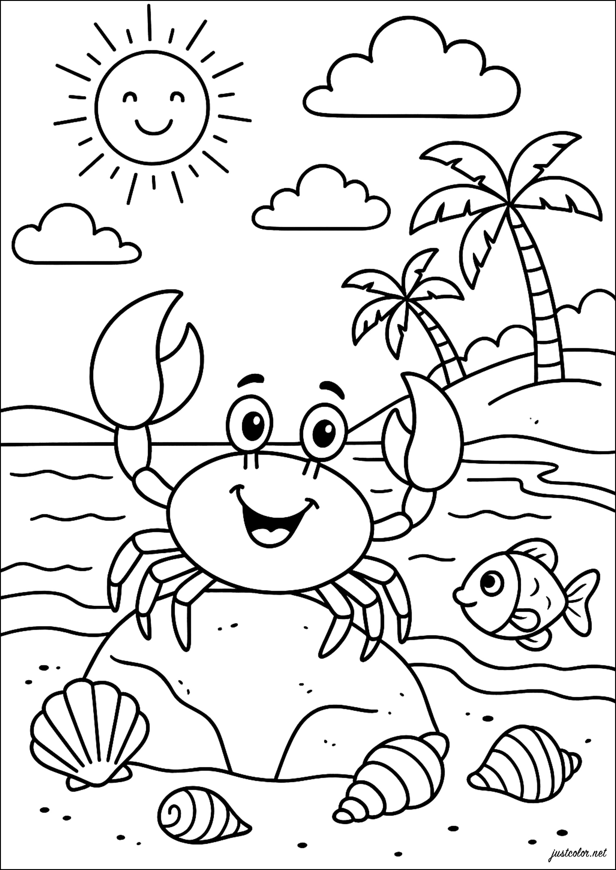 Crabe joyeux sur son rocher - Coloriages de Crabes à imprimer