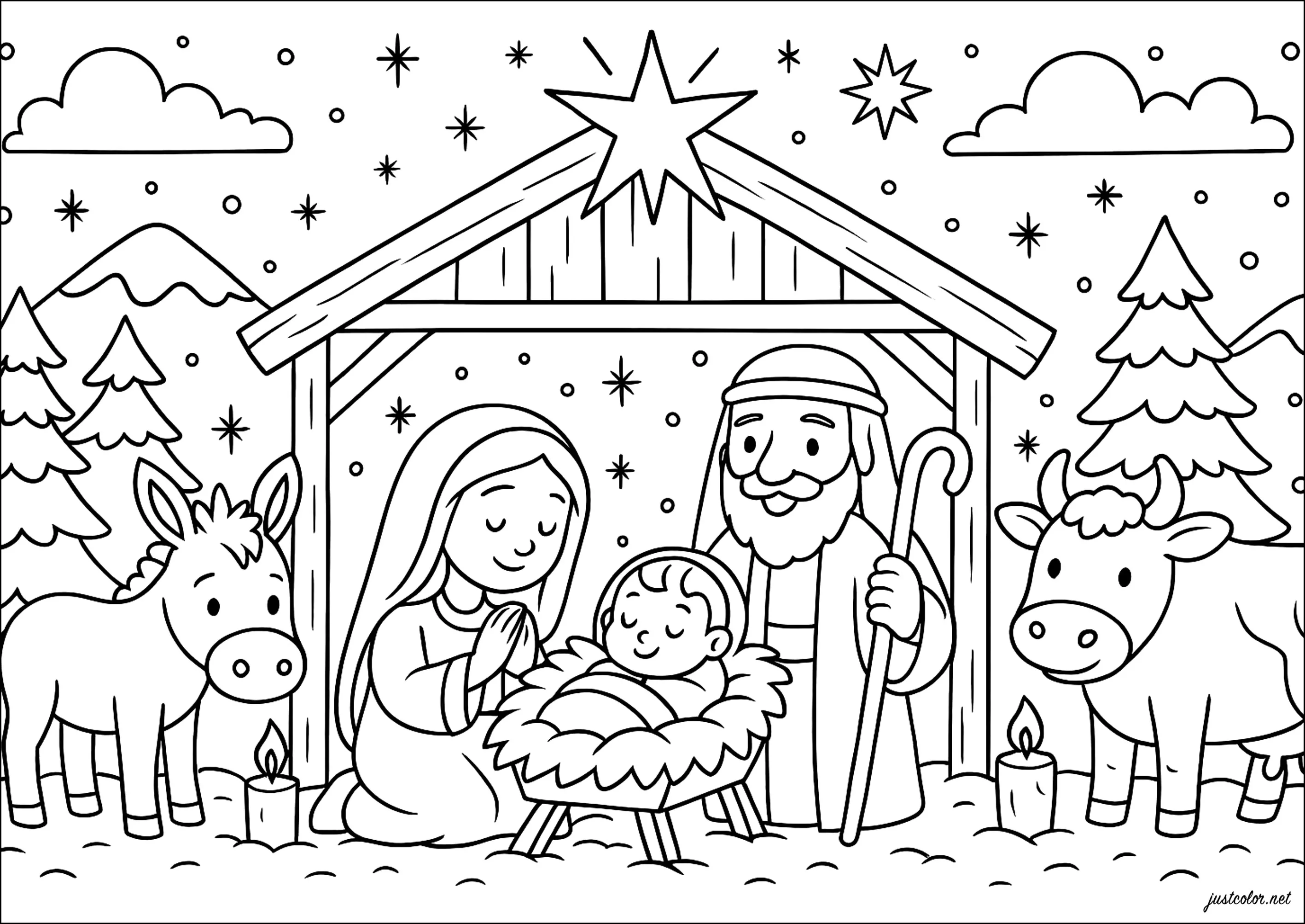 Scène magique de la nativité - Coloriages de Crèche (Noël - Nativité) à ...
