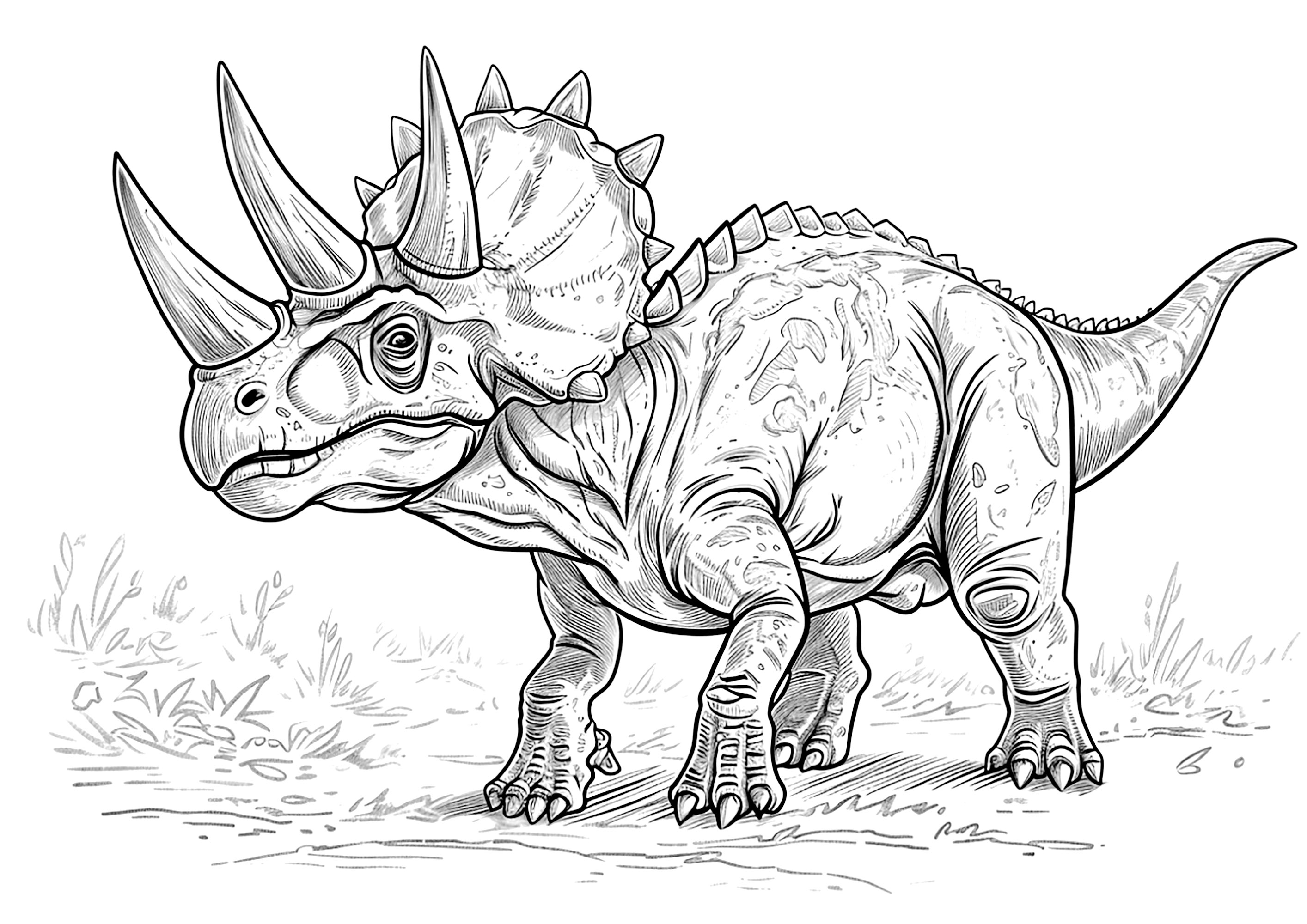 Triceratops simple à colorier - Coloriages de Dinosaures à imprimer