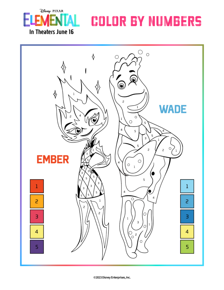 Élémentaire : Coloriage magique - Ember et Wade - Coloriages de Élémentaire à imprimer