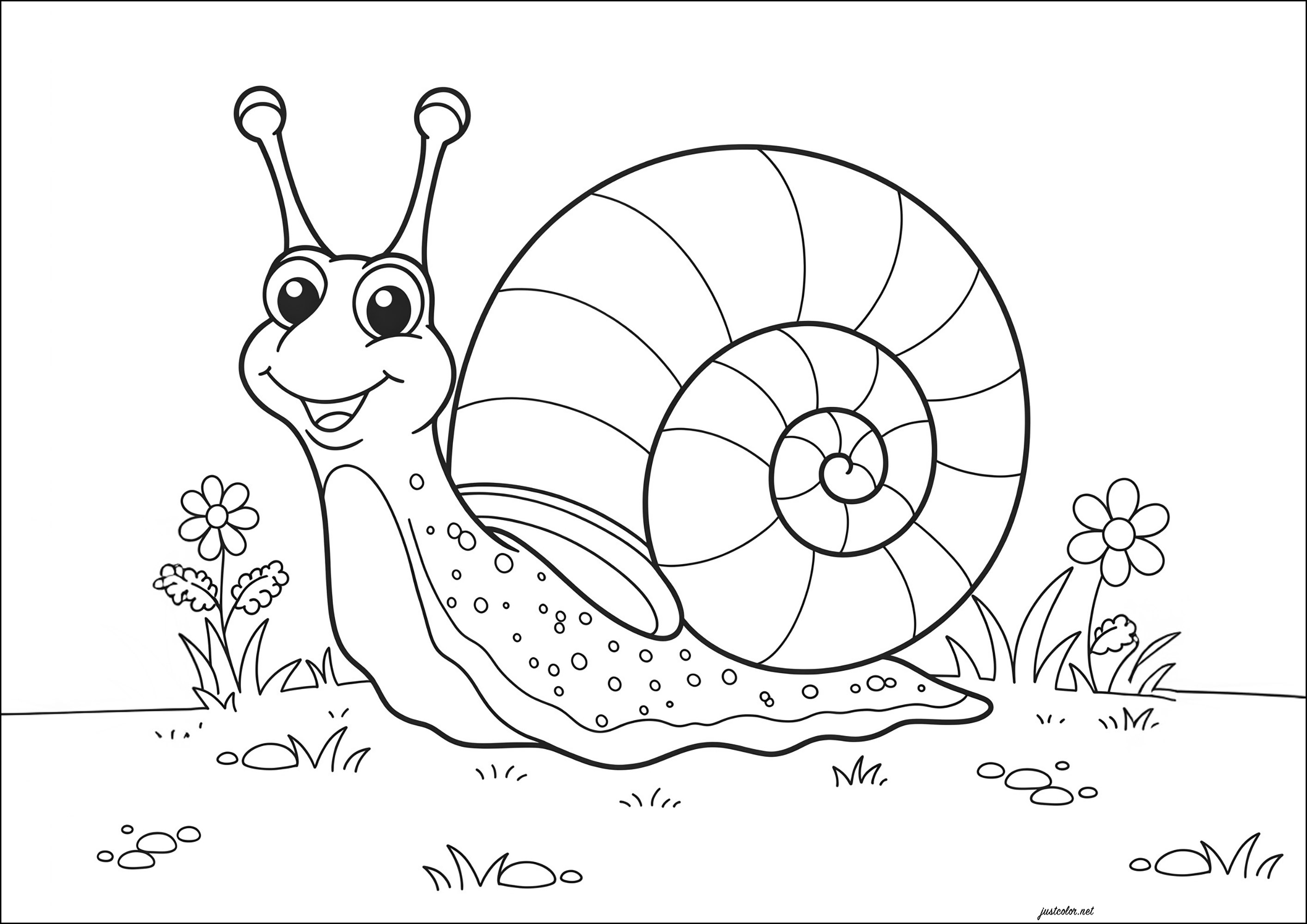 Petit escargot rigolo - Coloriages d'Escargots à imprimer