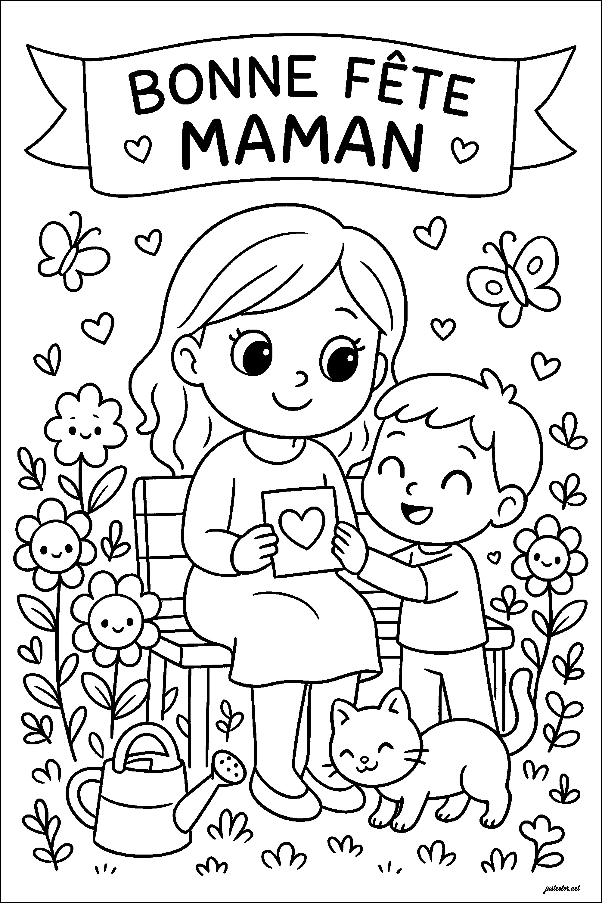 Un beau dessin avec un coeur pour la fête des mères - Coloriages de ...