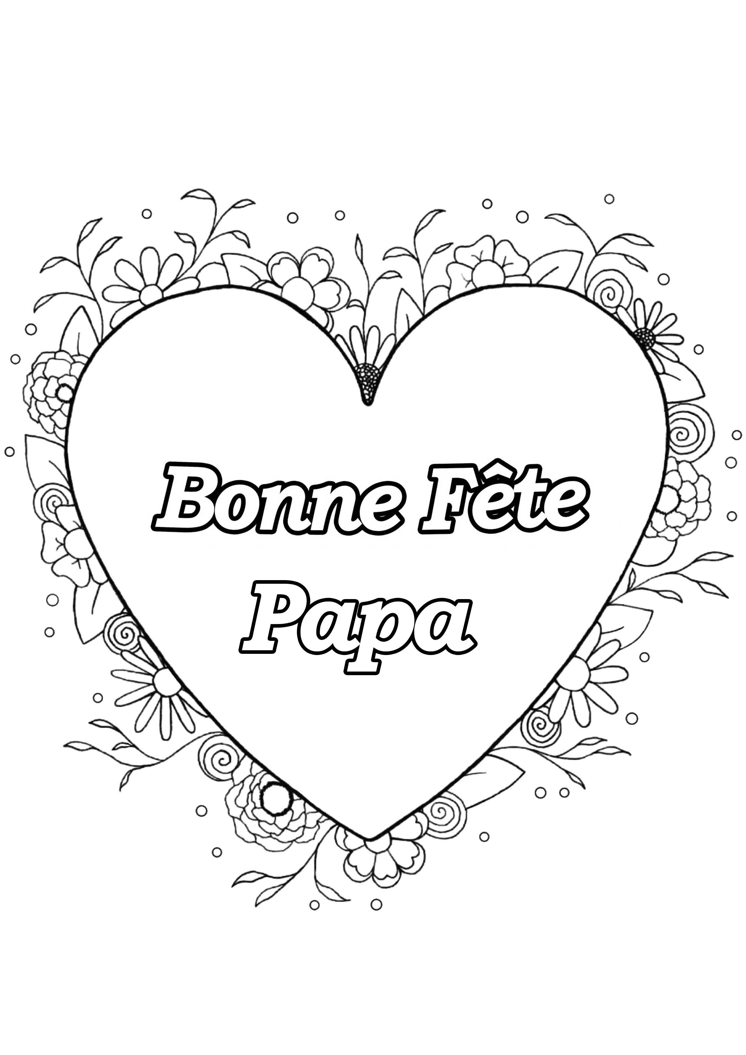 Gros coeur et texte "Bonne fête Papa" - Coloriages de Fête des pères à ...