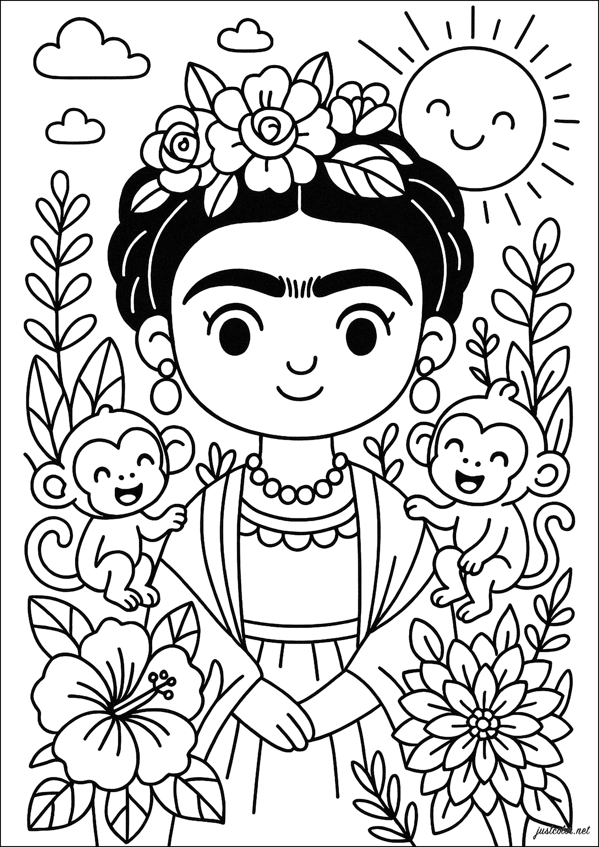 Frida et ses compagnons de la jungle - Coloriages de Frida Kahlo à imprimer