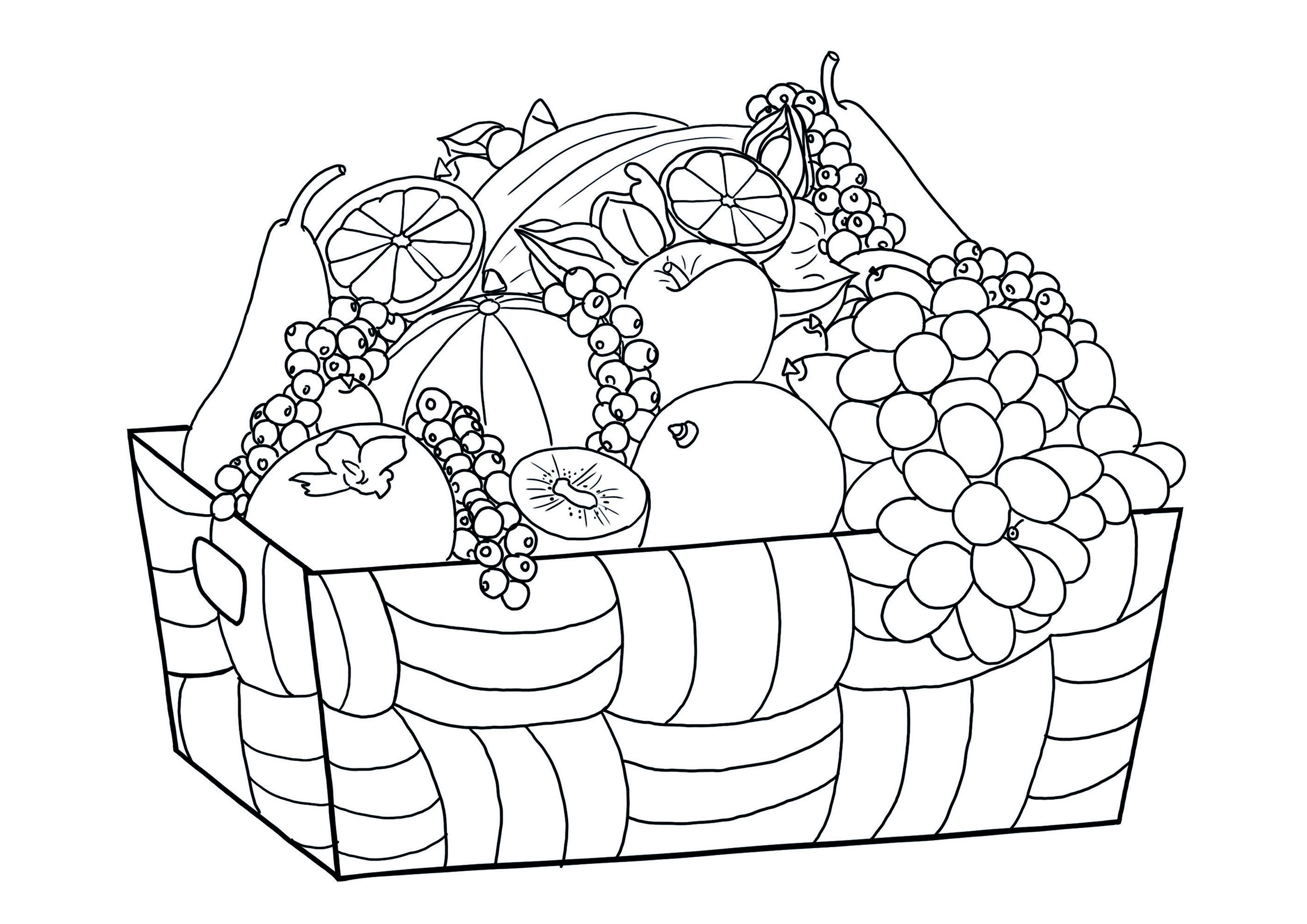 Panier de fruits à colorier - Coloriages de Fruits et légumes à imprimer