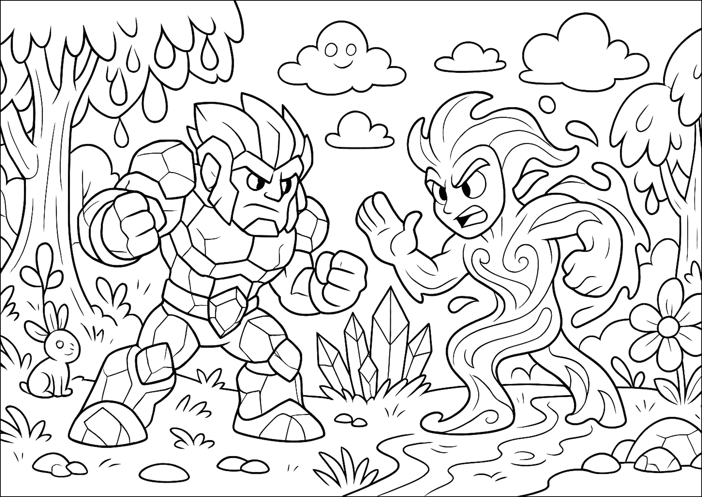 Combat de deux héros de la nature - Coloriages de Gormiti à imprimer