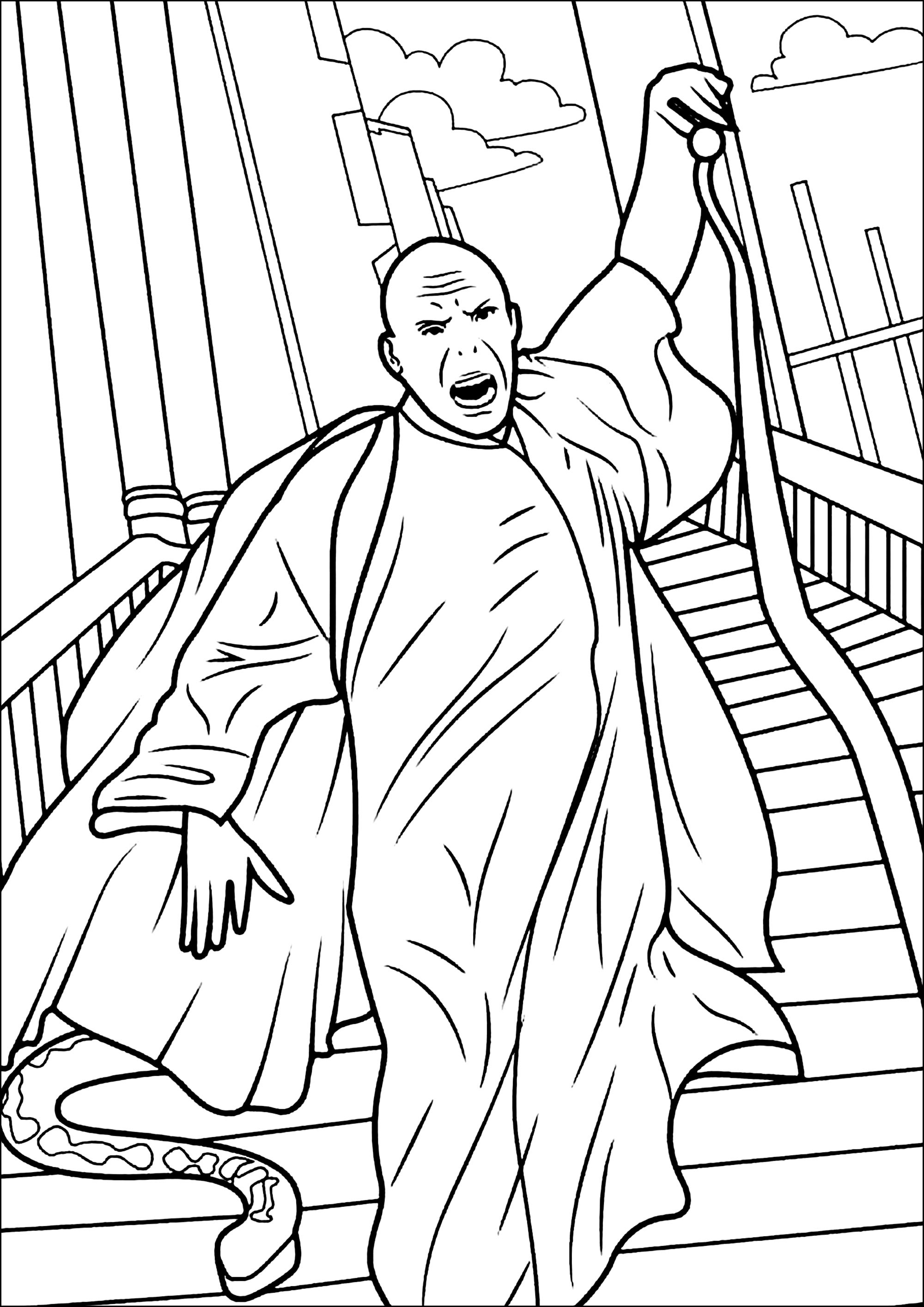 Voldemort dans le combat final - Coloriages d'Harry Potter à imprimer