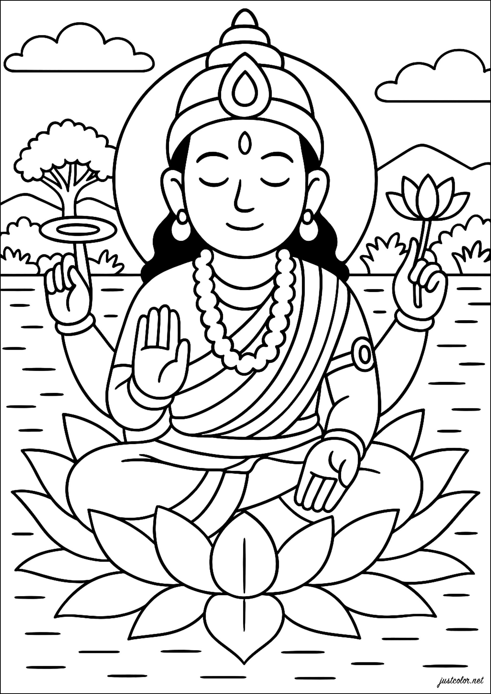 Vishnu, Gardien de l’Harmonie Cosmique - Coloriages d'Hindouisme à imprimer