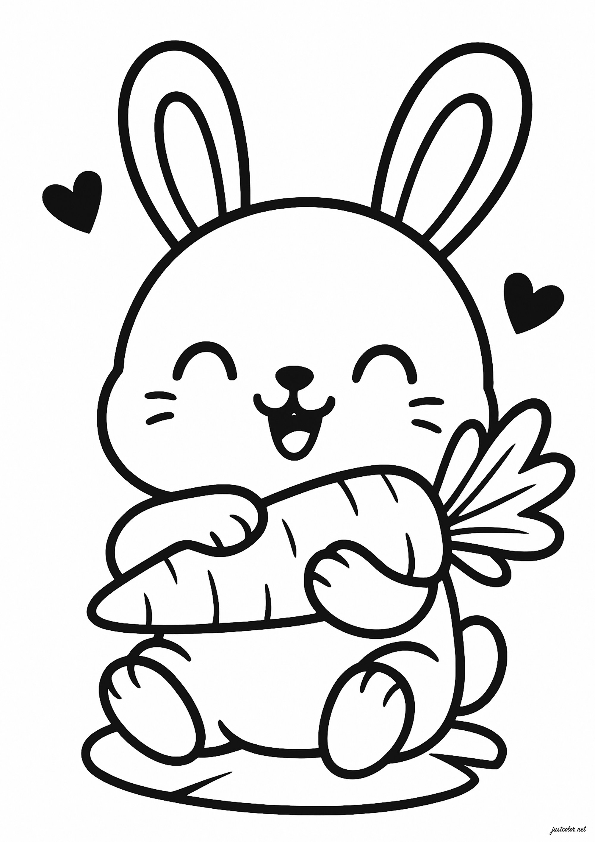 Petit lapin et sa carotte - Coloriages de Lapins à imprimer