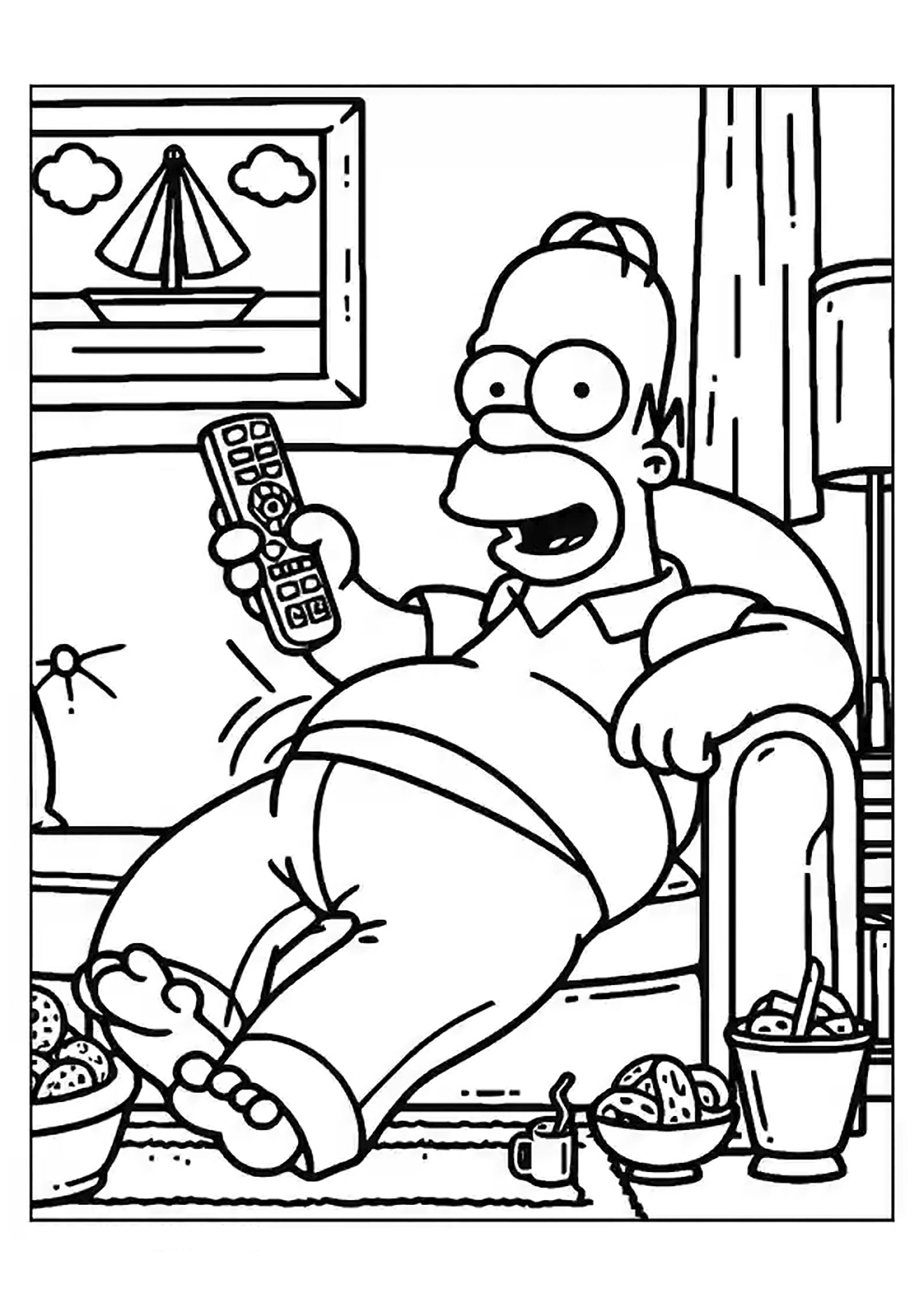 Le passe-temps favori d'Homer : regarder la télé ! - Coloriages de ...