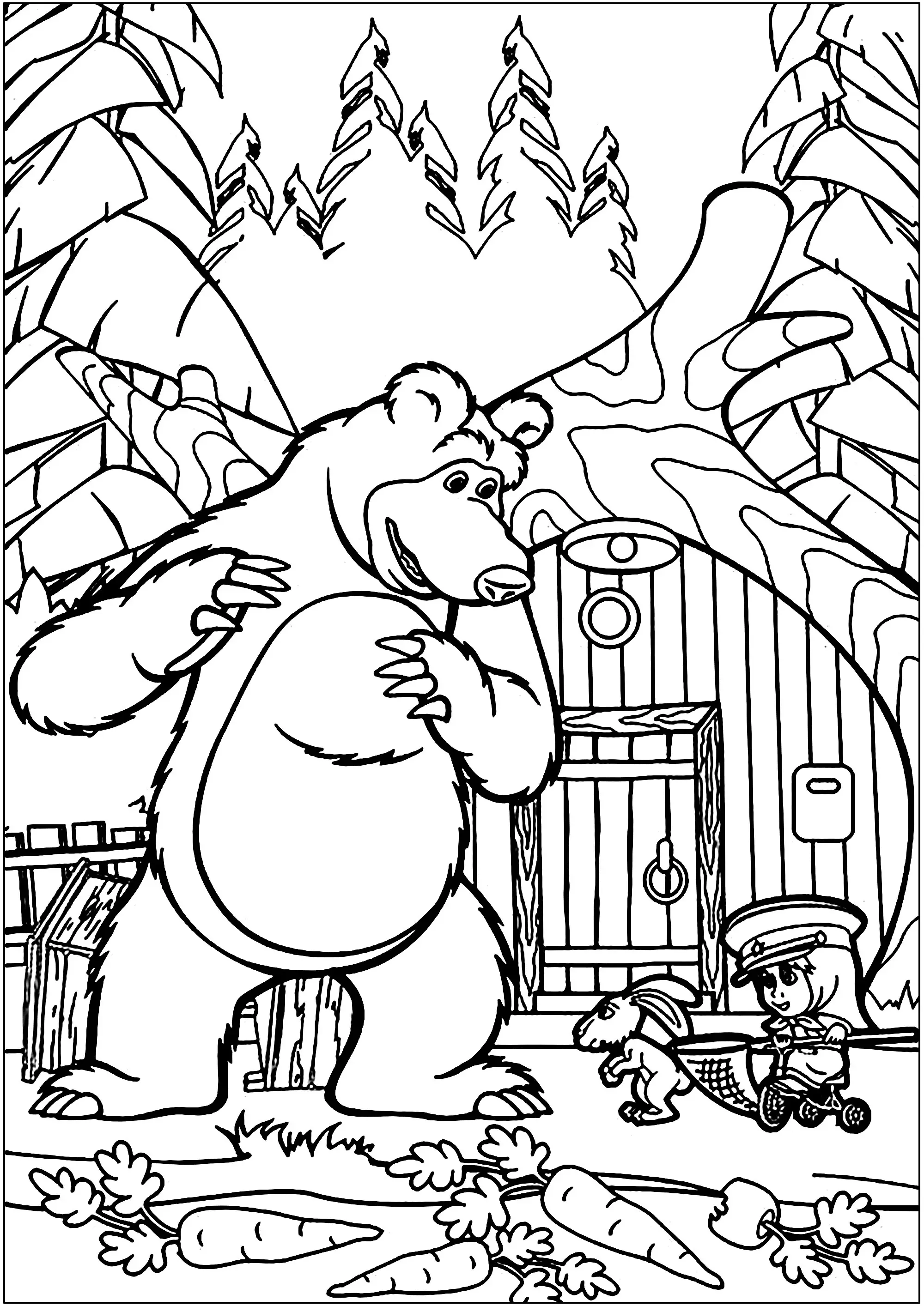 Dans la forêt - Coloriages de Masha et l'ours à imprimer