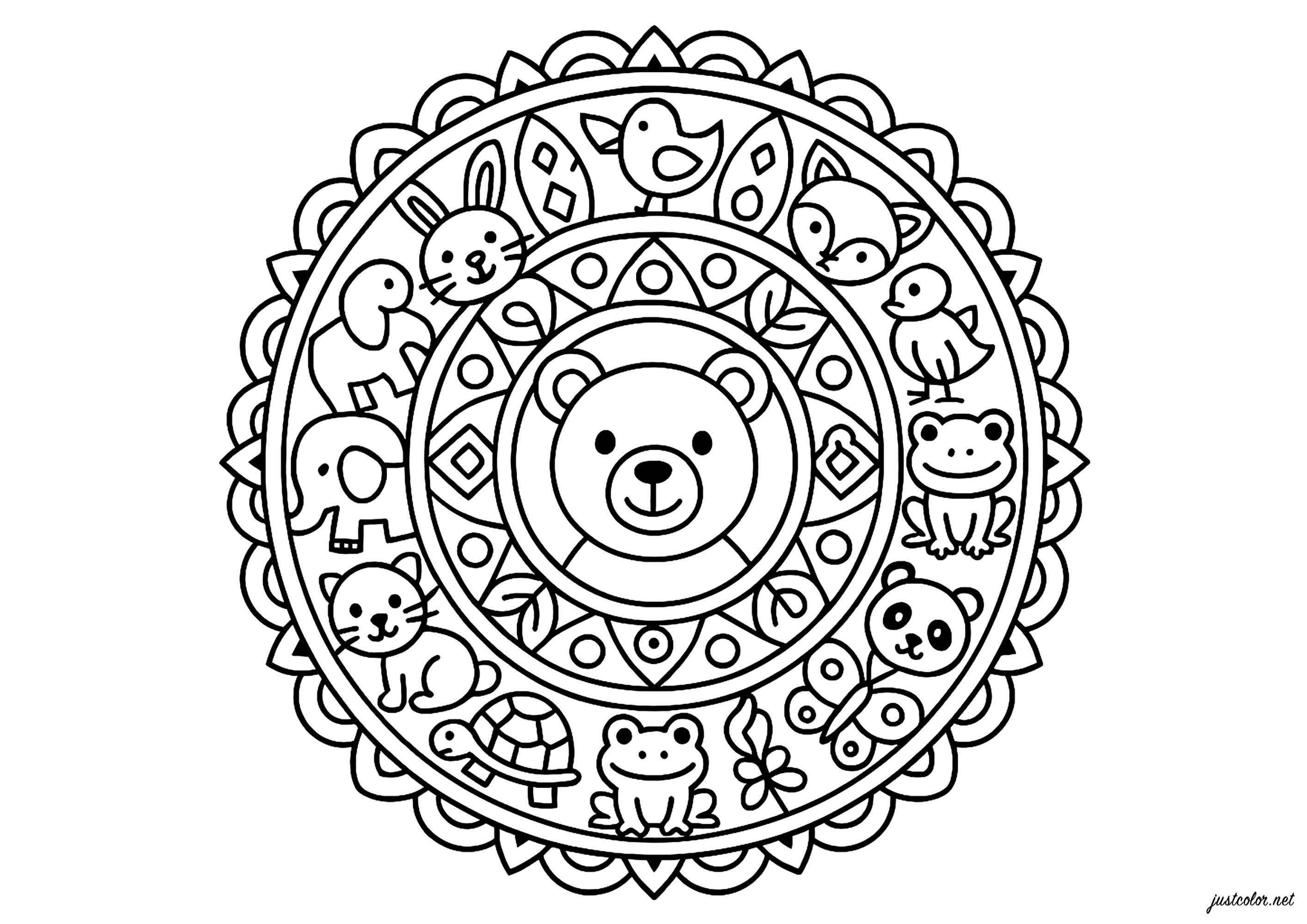 Mandala composé d'animaux - Coloriages de Mandalas à imprimer