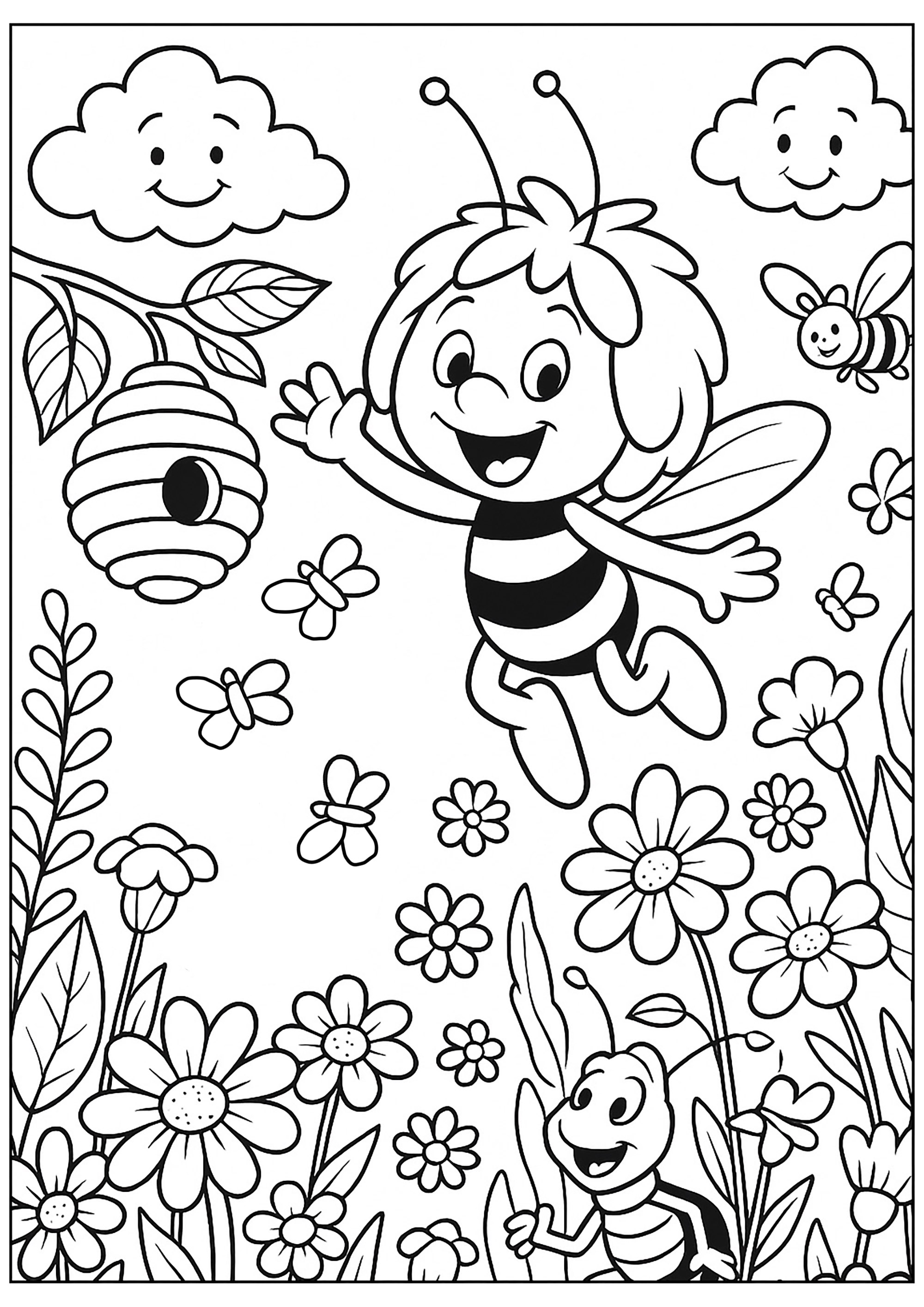La ruche - Coloriages de Maya l'abeille à imprimer
