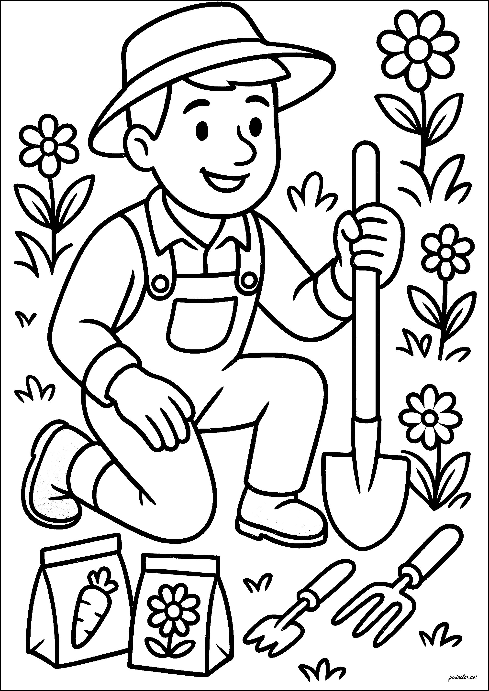 Le jardinier - Coloriages de Métiers à imprimer