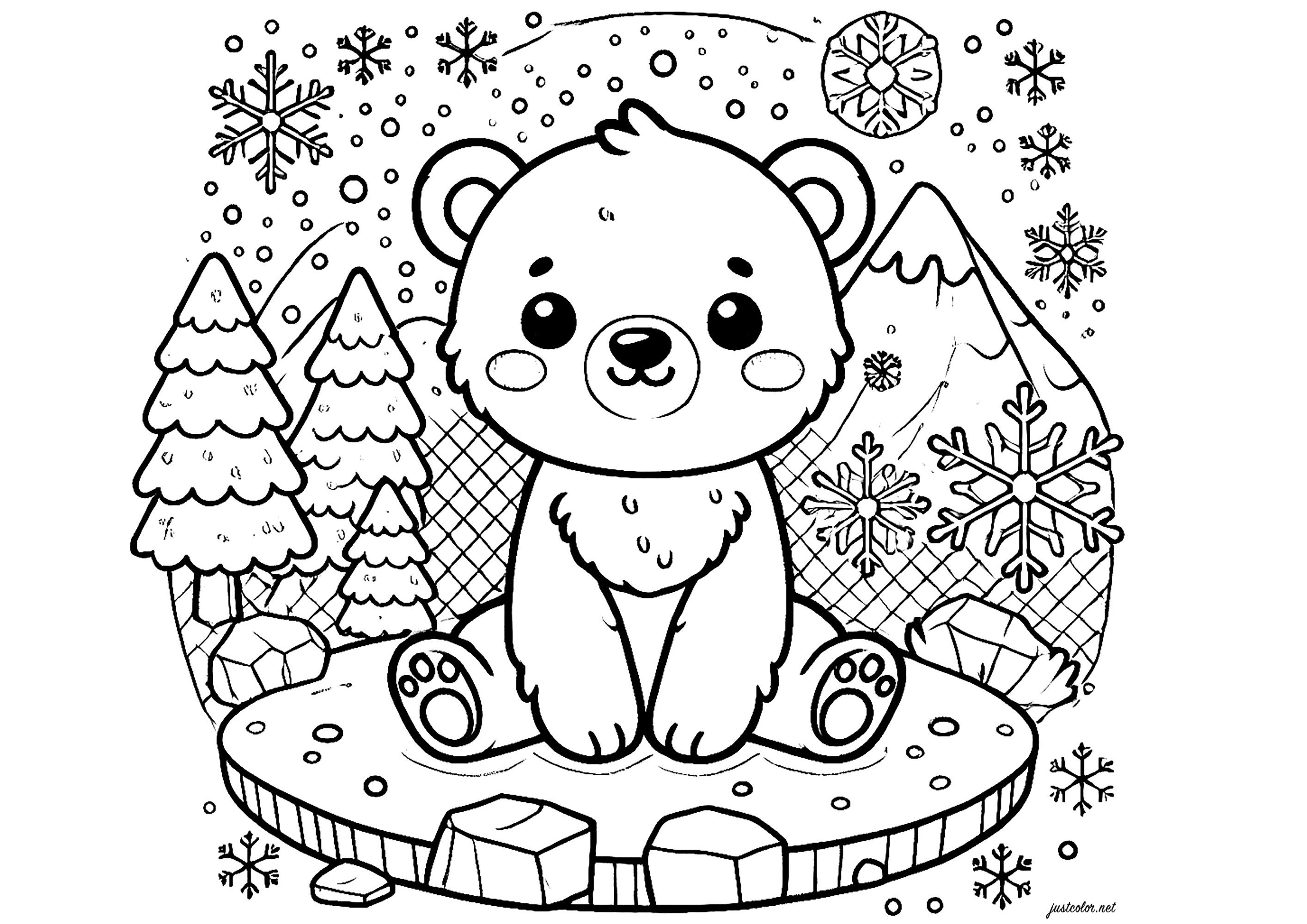 Ours polaire sur un bloc de glace - Coloriages d'Ours et Oursons à imprimer