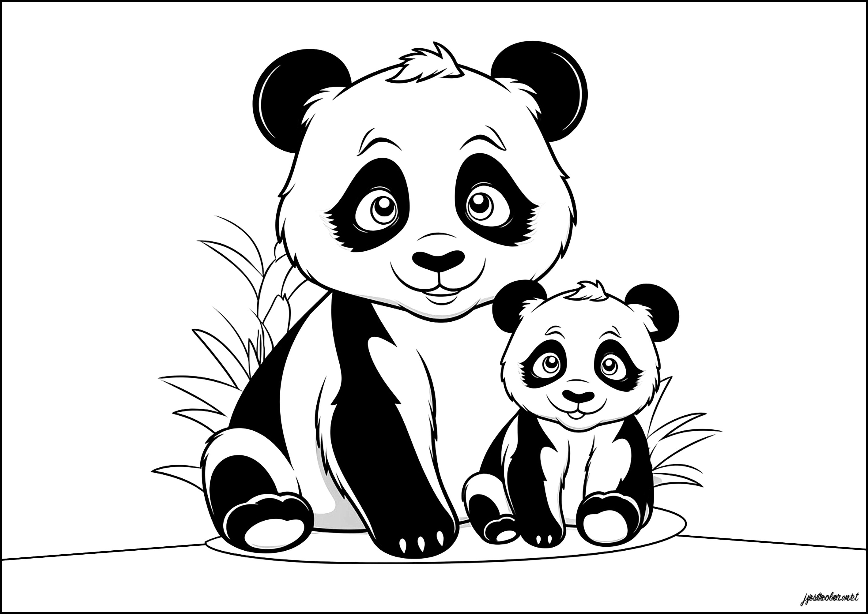 Panda joyeux et son petit - Coloriages de Pandas à imprimer