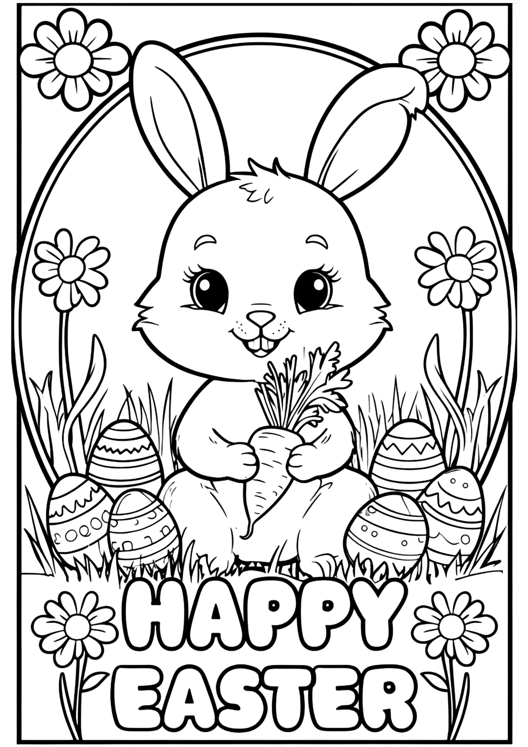 Joyeux lapin câlin de Pâques - Coloriages de Pâques (Oeufs de Pâques ...